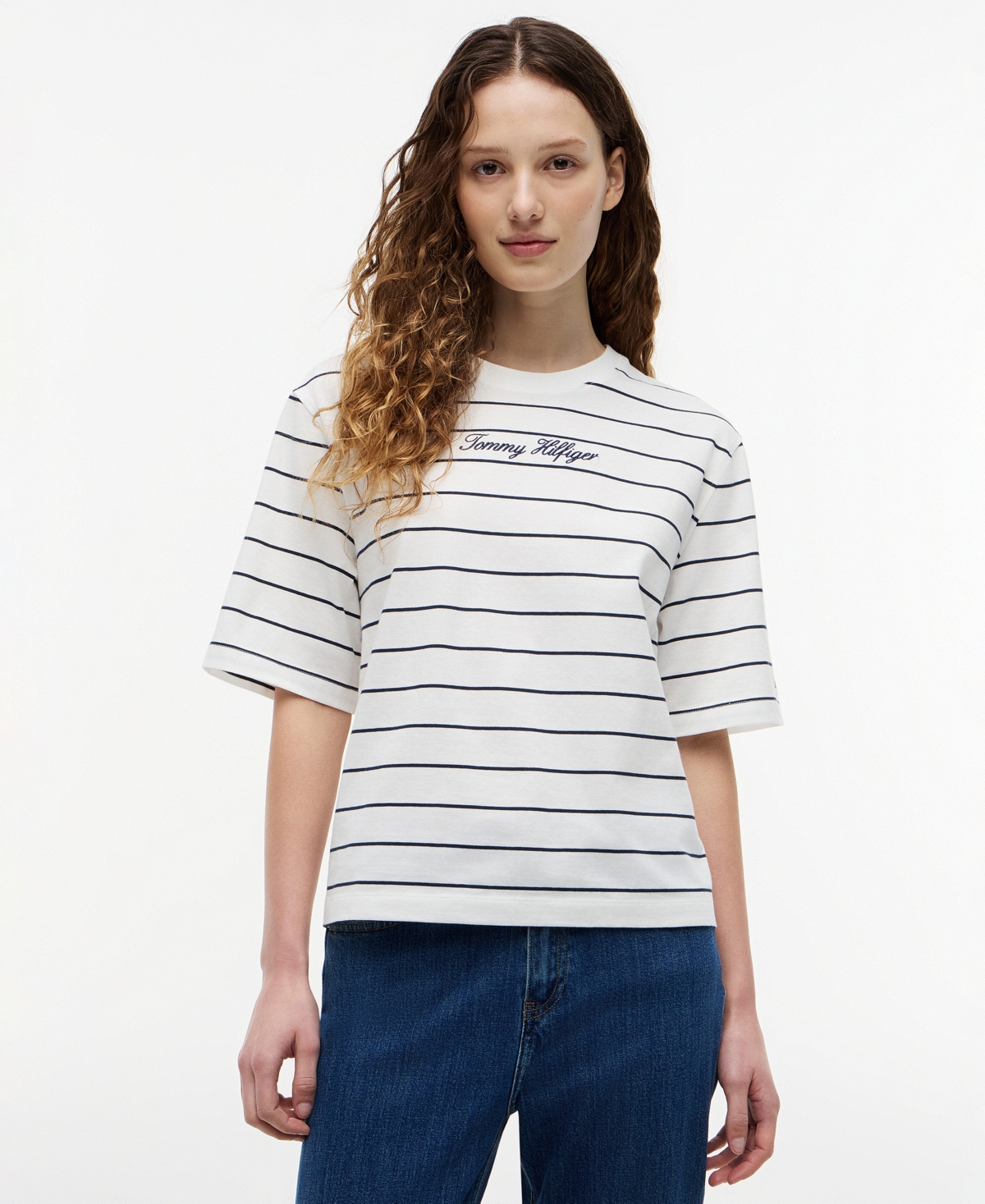 Click here for Tommy Hilfiger Womens Script Logo Crewneck Trapeze... prices