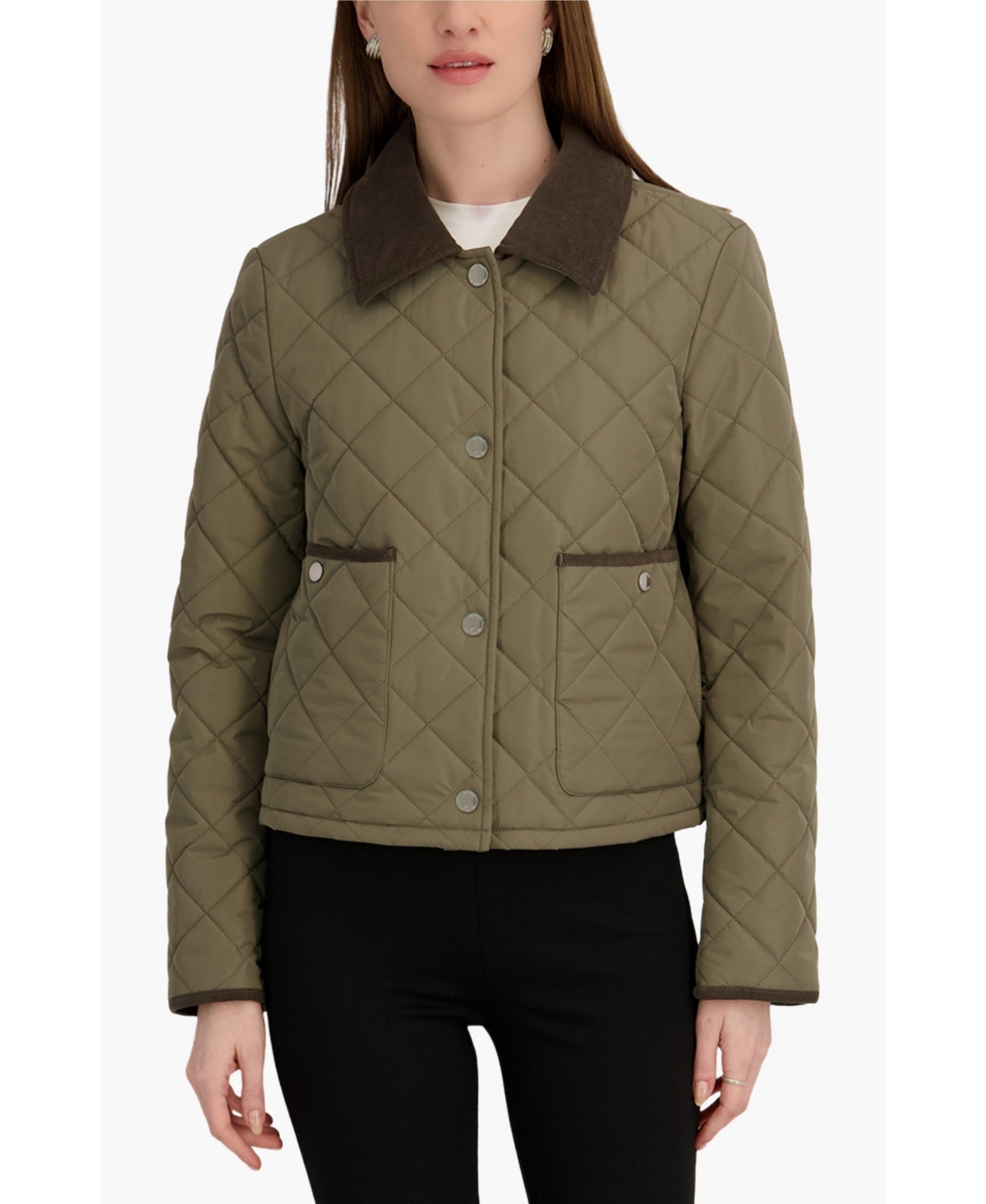 Click here for Tahari Womens Short Quilted Jacket - Haly - Moss g... prices