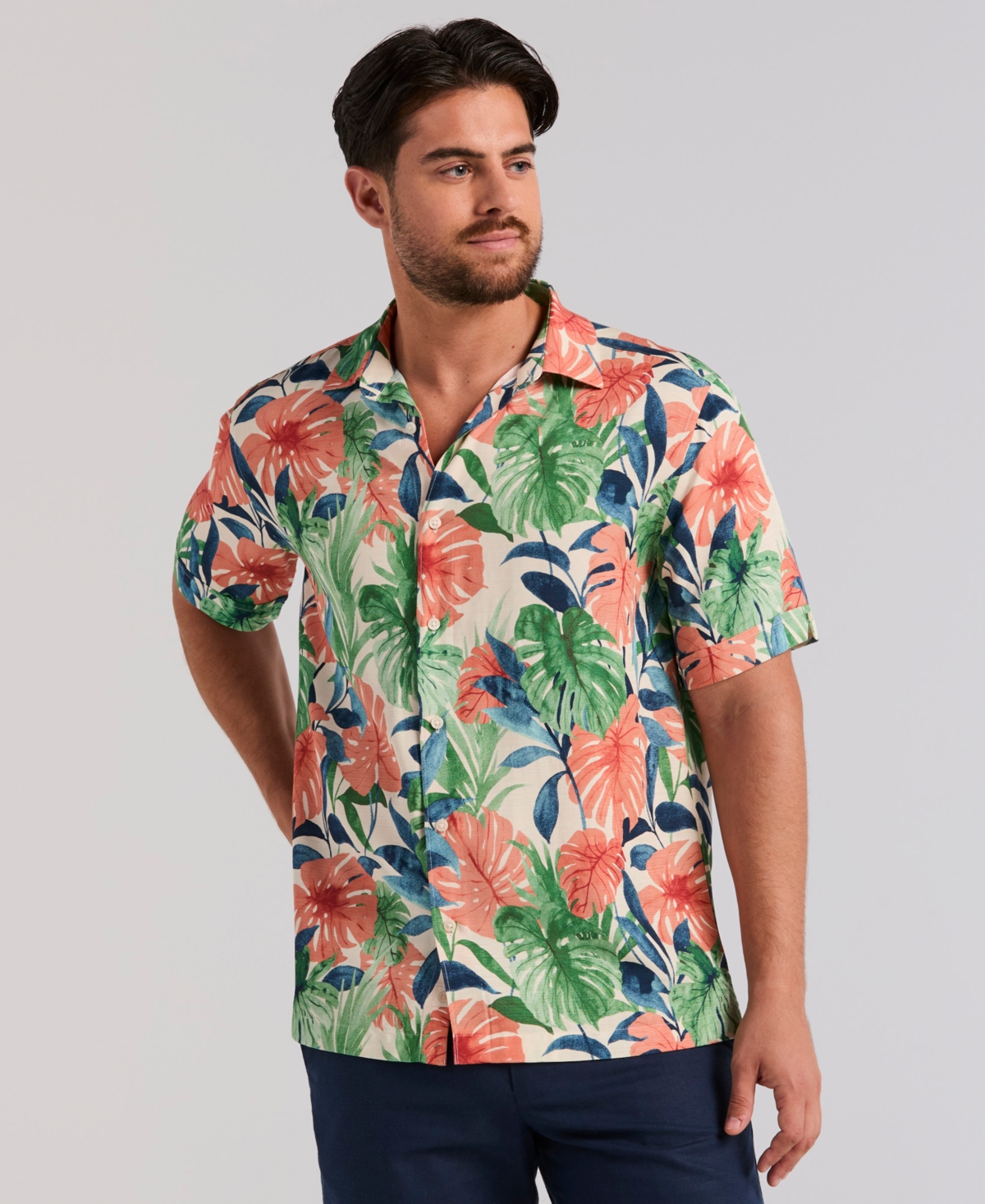 Click here for Cubavera Mens Botanical Print Viscose Shirt - Whit... prices