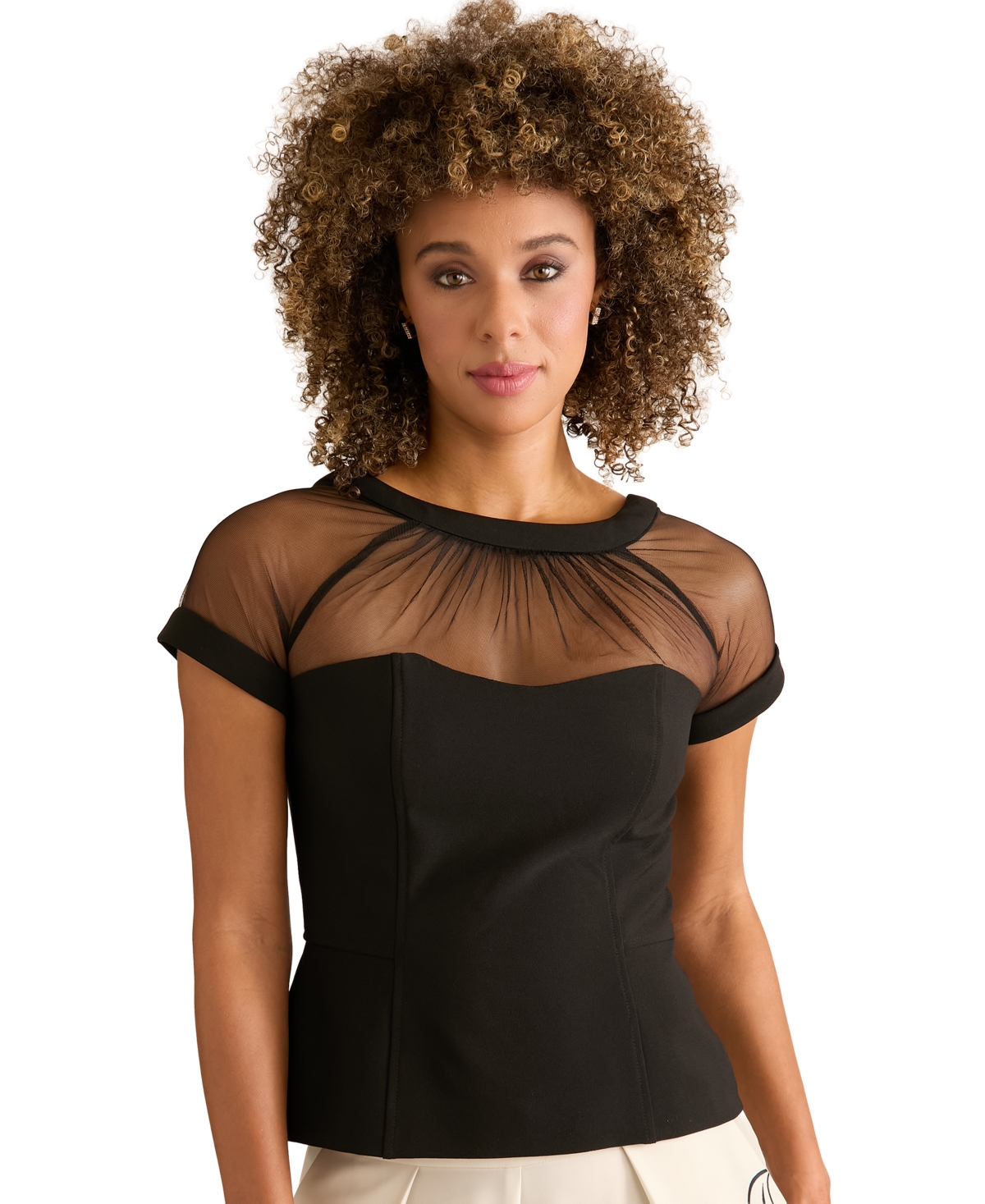 Click here for Muse Womens Illusion Mesh Yoke and Sleeve Crewneck... prices