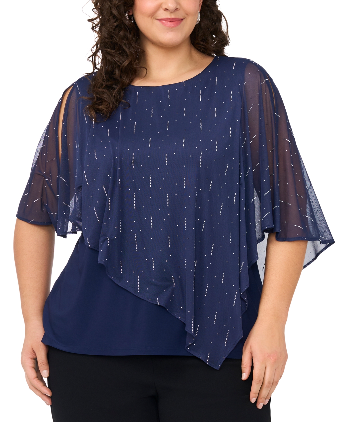 Click here for Msk Plus Size Cape Overlay Crewneck Top - Navy Sil... prices