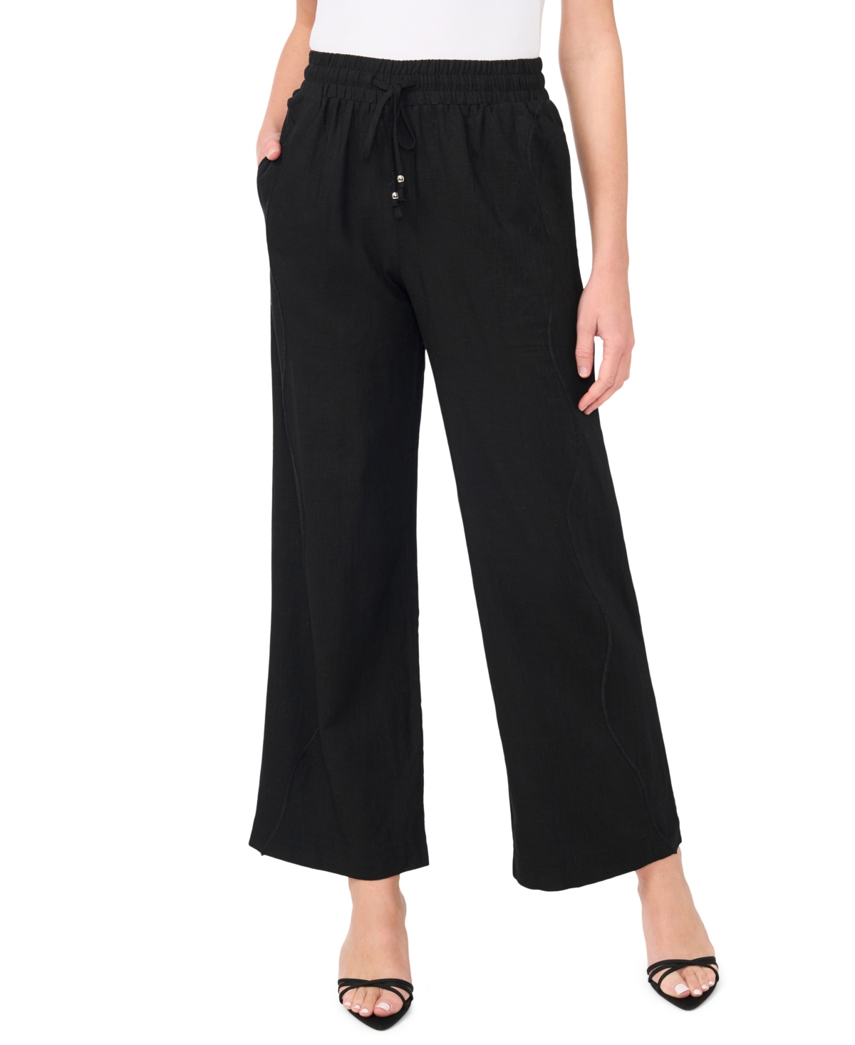 Click here for CeCe Womens Wide-Leg Pull-On Pants - Rich Black prices