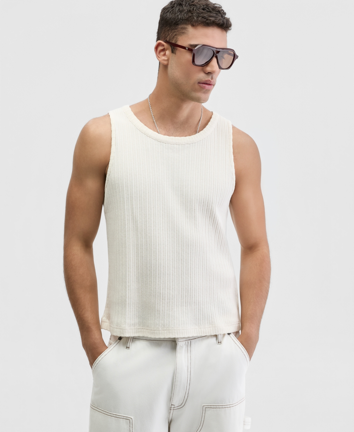 Click here for Mode of One Mens Cotton Relaxed Ribbed Tank Top  M... prices