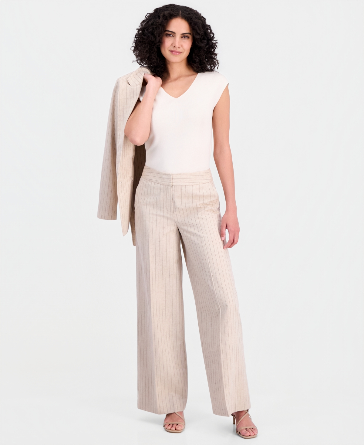 Click here for Tahari Asl Womens Pinstripe Wide-Leg Pants - Dune... prices