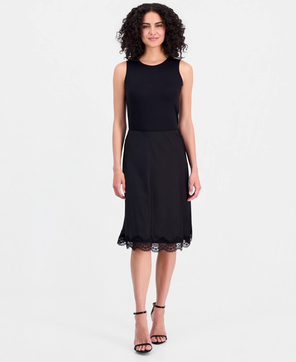 Click here for Tahari Asl Womens Satin Lace-Trim A-Line Skirt - B... prices