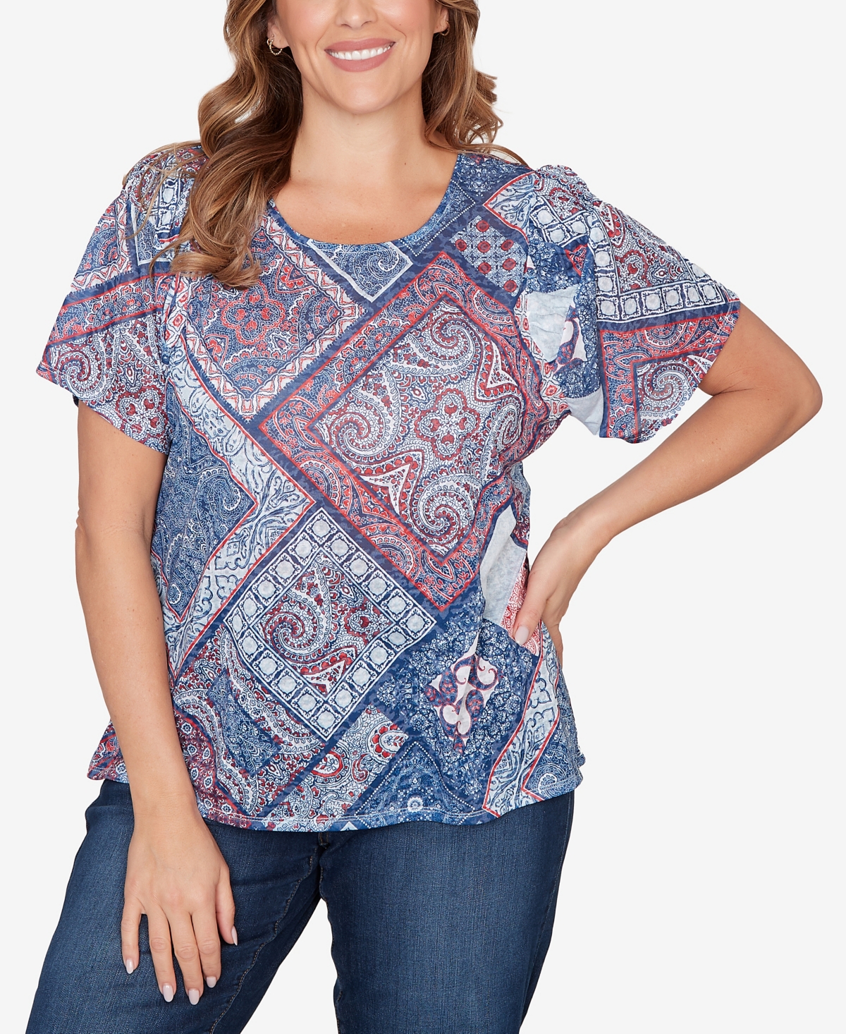 Click here for Ruby Rd. Plus Size Patchwork Shirred Crew Neck T-S... prices