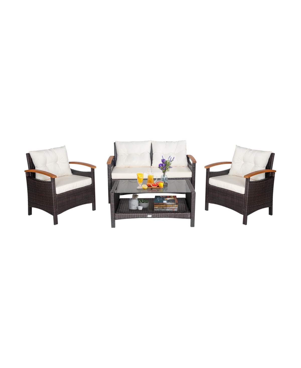 Click here for Gymax 4PCS Patio Conversation Set Rattan Sofa Furn... prices