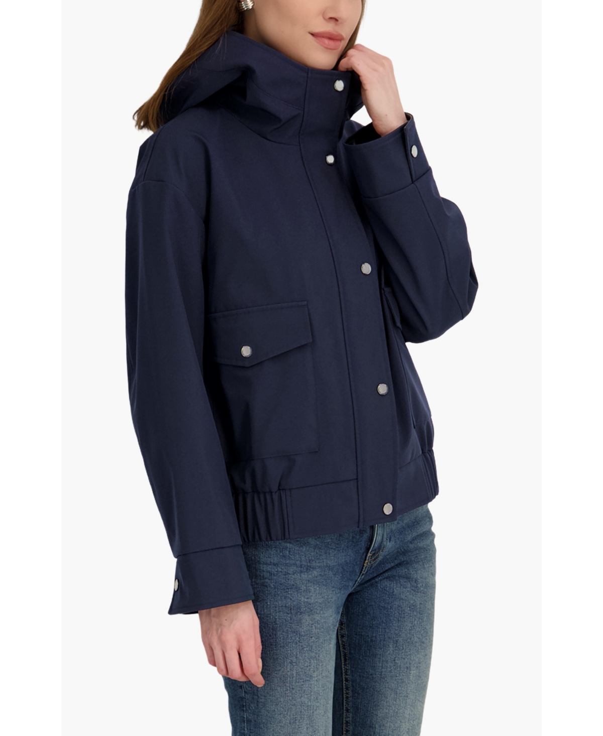 Click here for Tahari Womens Hooded Softshell Bomber Leone - Navy prices