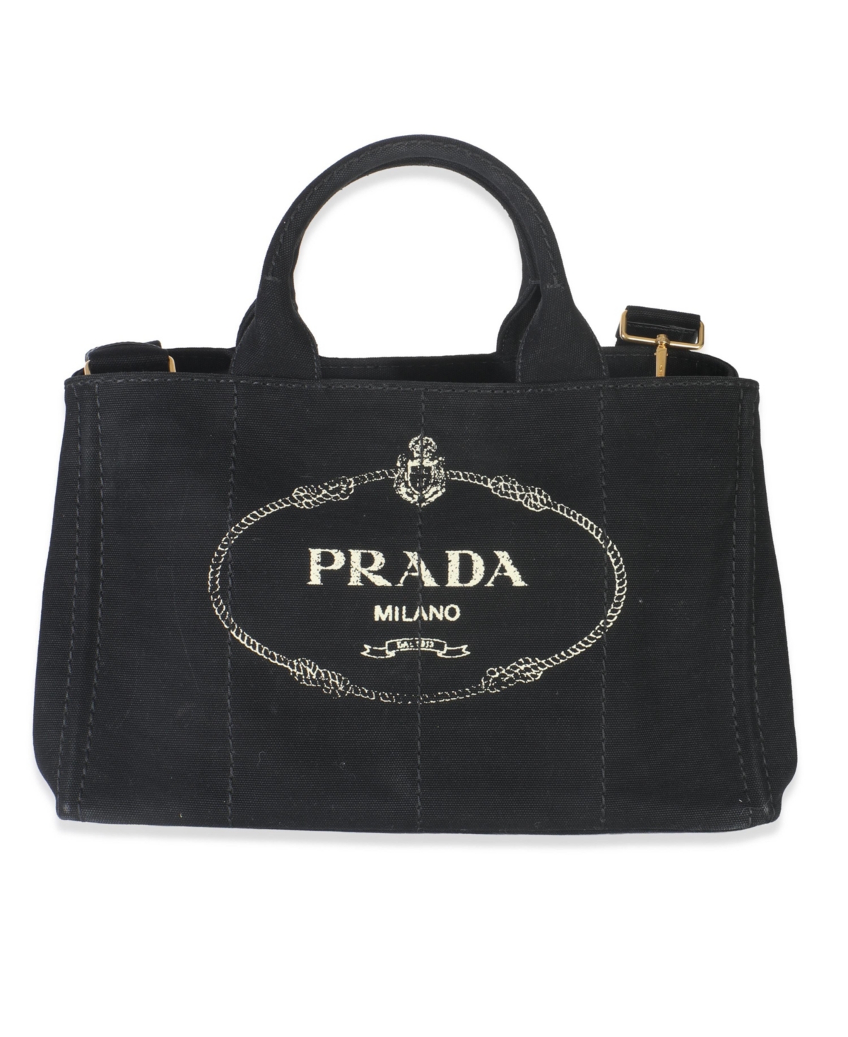 Click here for Pre-Owned Prada Black Canvas White Logo Small Cana... prices
