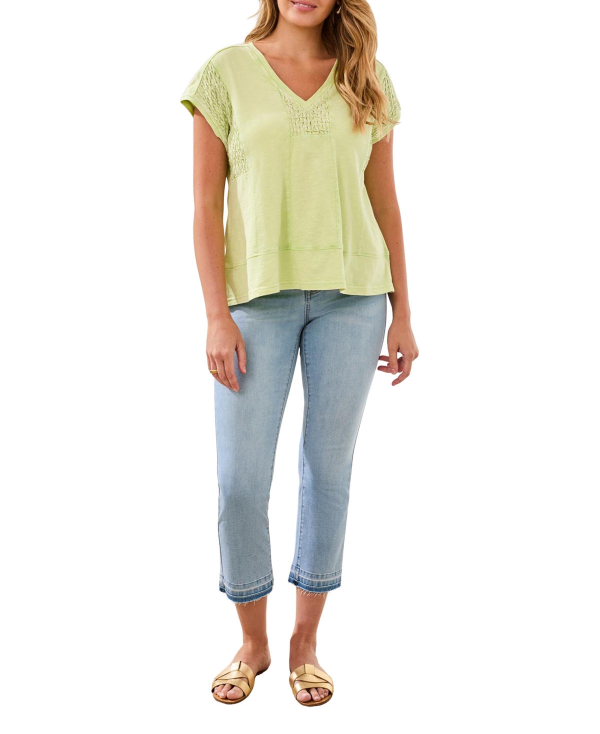 Click here for Tribal Womens Slub Knit V-Neck Cap-Sleeve Top - Li... prices