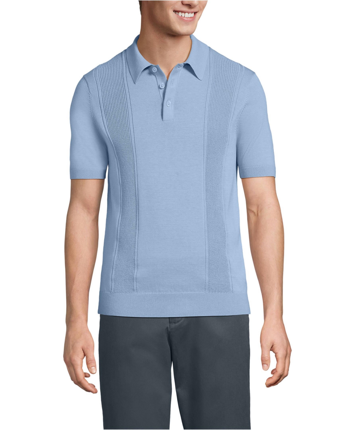 Click here for Lands End Mens Short Sleeve Vertical Rib Button Do... prices