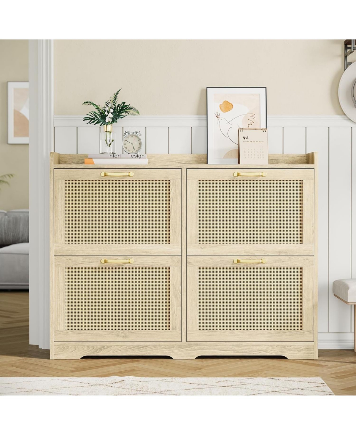 Click here for Homfan Rattan Shoe Cabinet with 4 Flip Drawers  Hi... prices