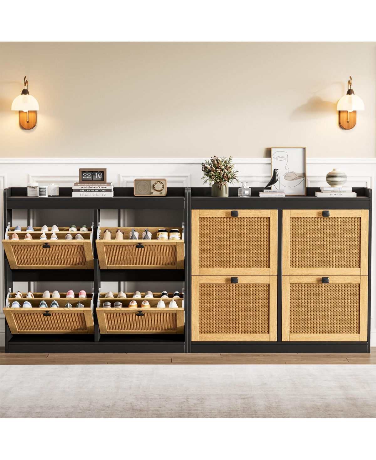 Click here for Homfan 2Pcs Shoe Cabinet Rattan with 4 Flip Drawer... prices