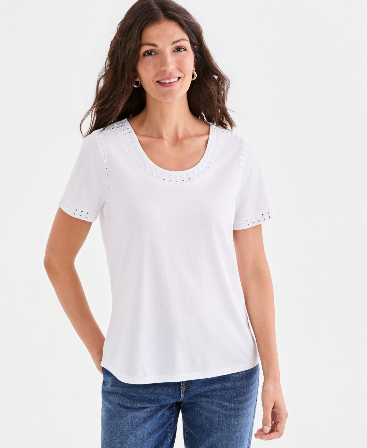 Click here for Style & Co Womens Embellished Scoop-Neck Top  Macy... prices