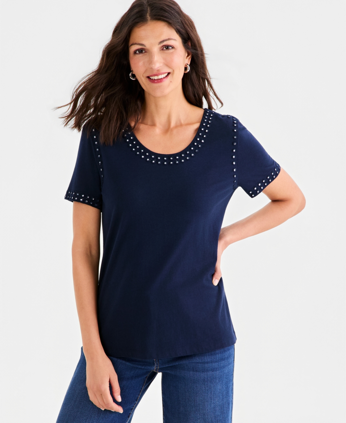 Click here for Style & Co Womens Embellished Scoop-Neck Top  Macy... prices