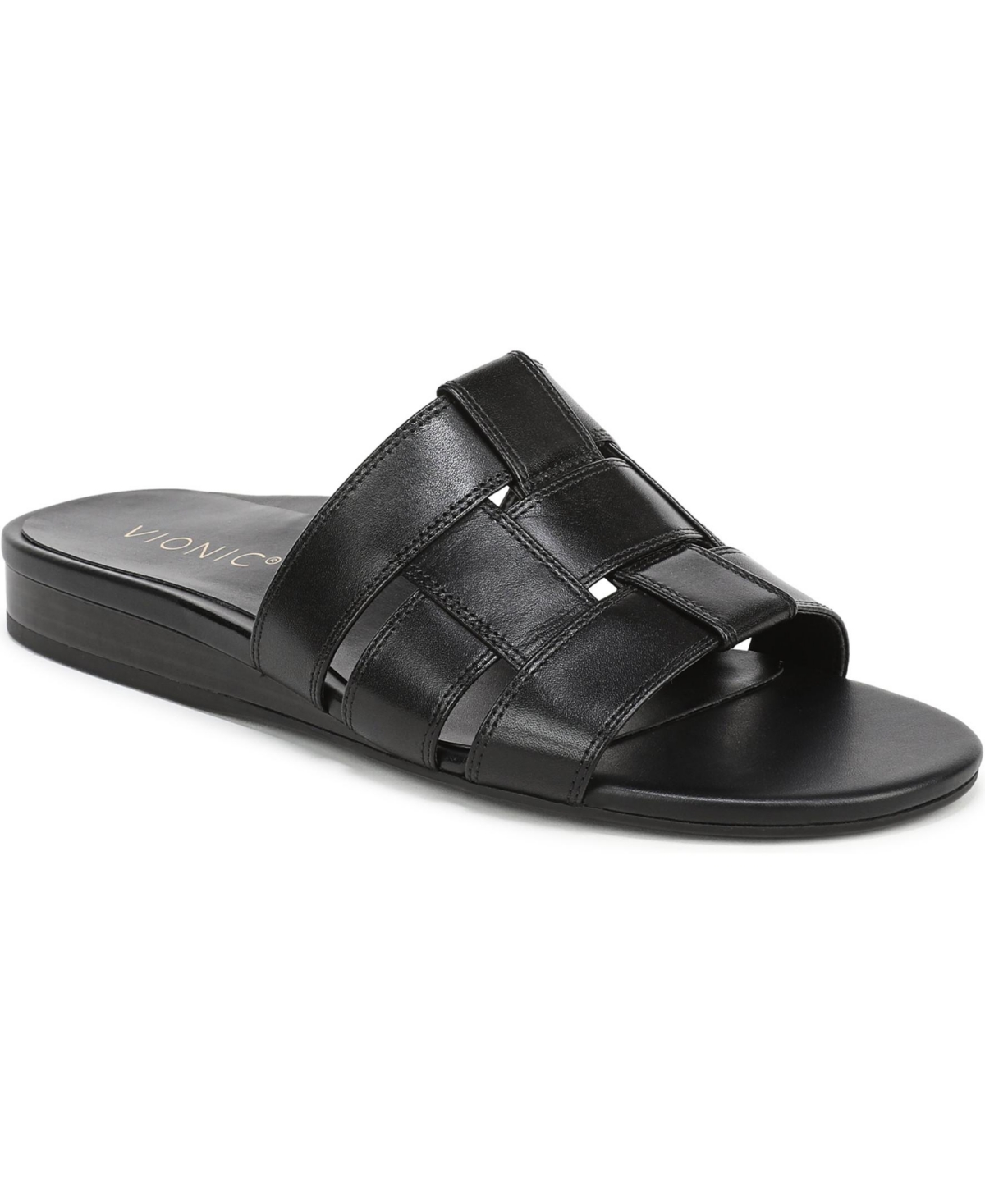 Click here for Vionic Womens Glendora Slide Sandals - Black leath... prices