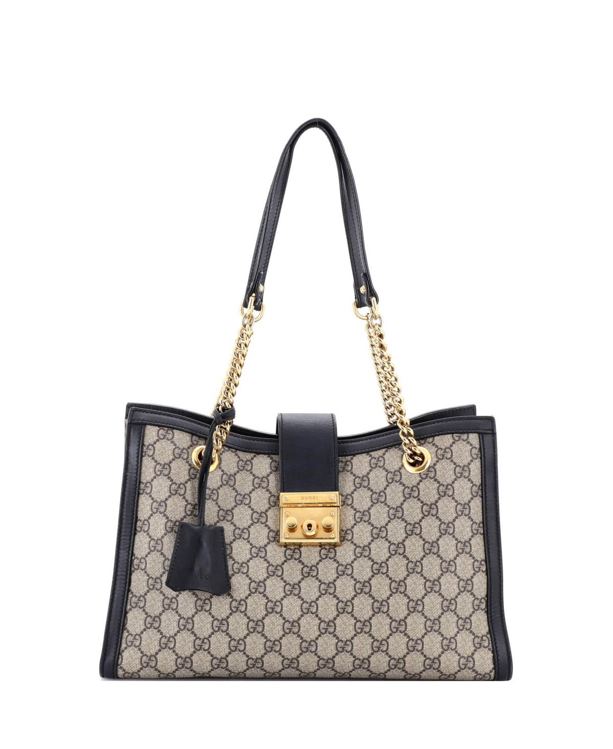 Click here for Pre-Owned Gucci Medium Padlock Chain Tote Gg Coate... prices