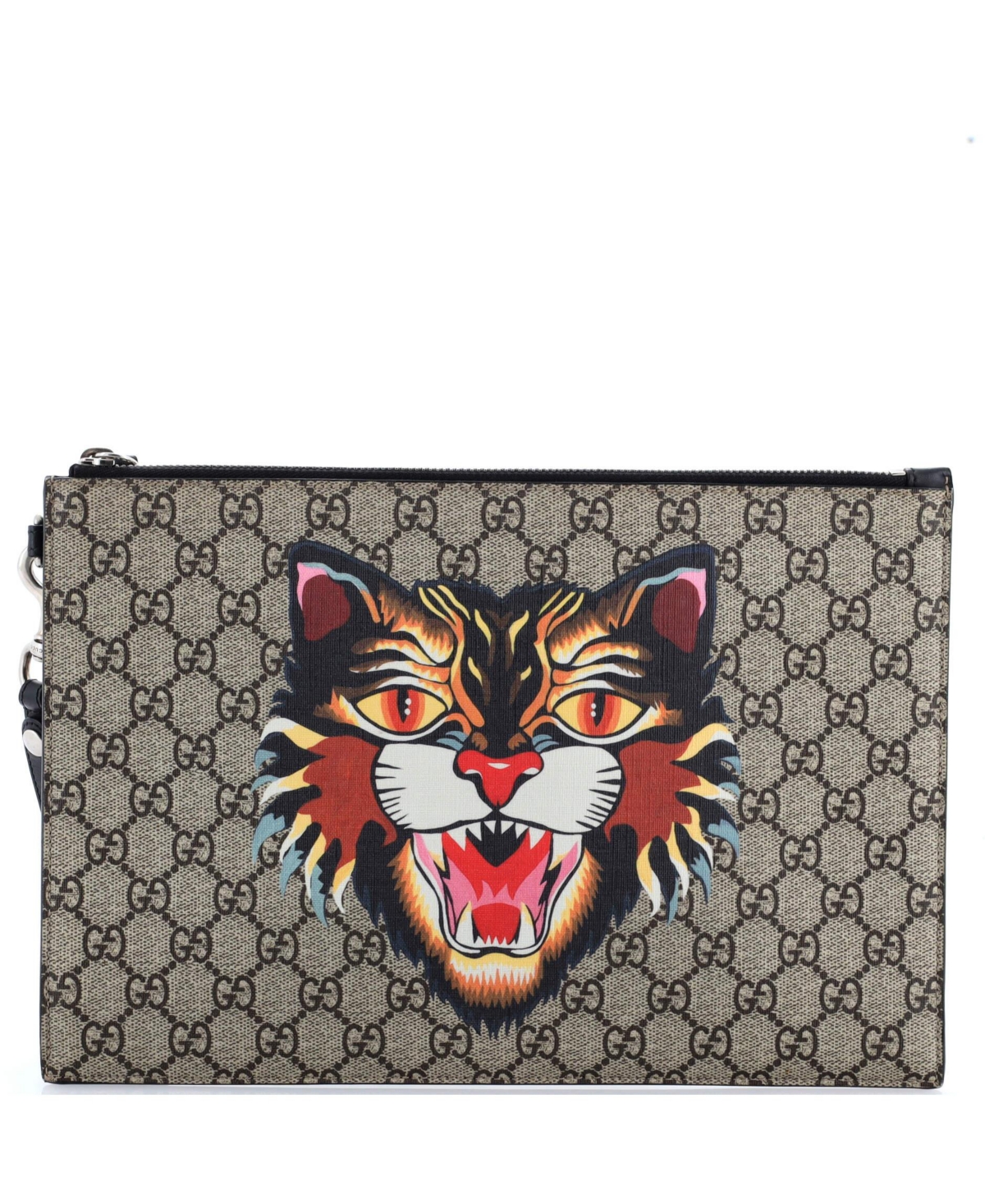 Click here for Pre-Owned Gucci Large Zipped Pouch Angry Cat Gg Co... prices