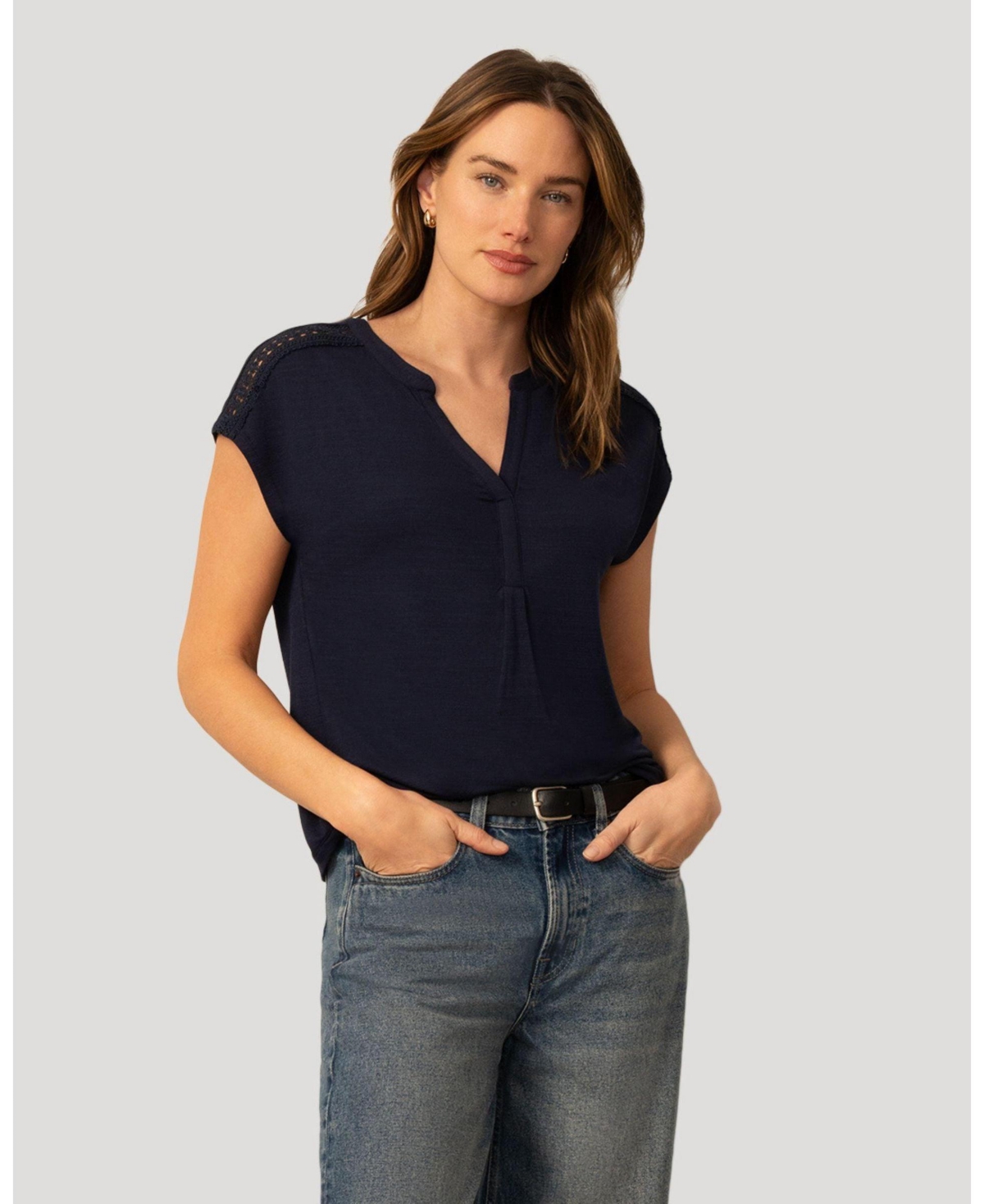 Click here for Cable & Gauge Womens Split Neck Slub Terry Tee - N... prices