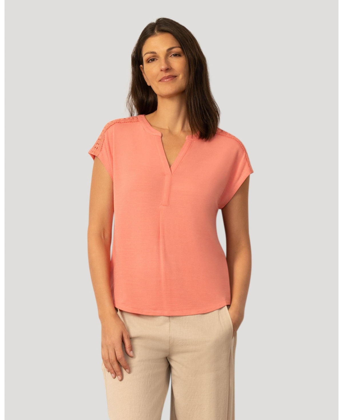 Click here for Cable & Gauge Womens Split Neck Slub Terry Tee - L... prices