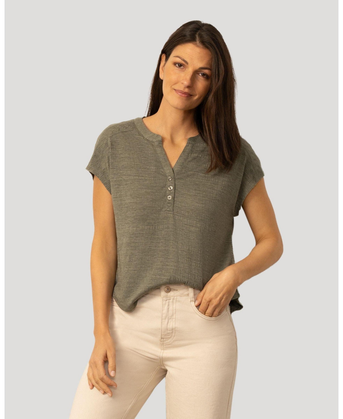 Click here for Cable & Gauge Womens Embroidered Henley Crinkle Te... prices