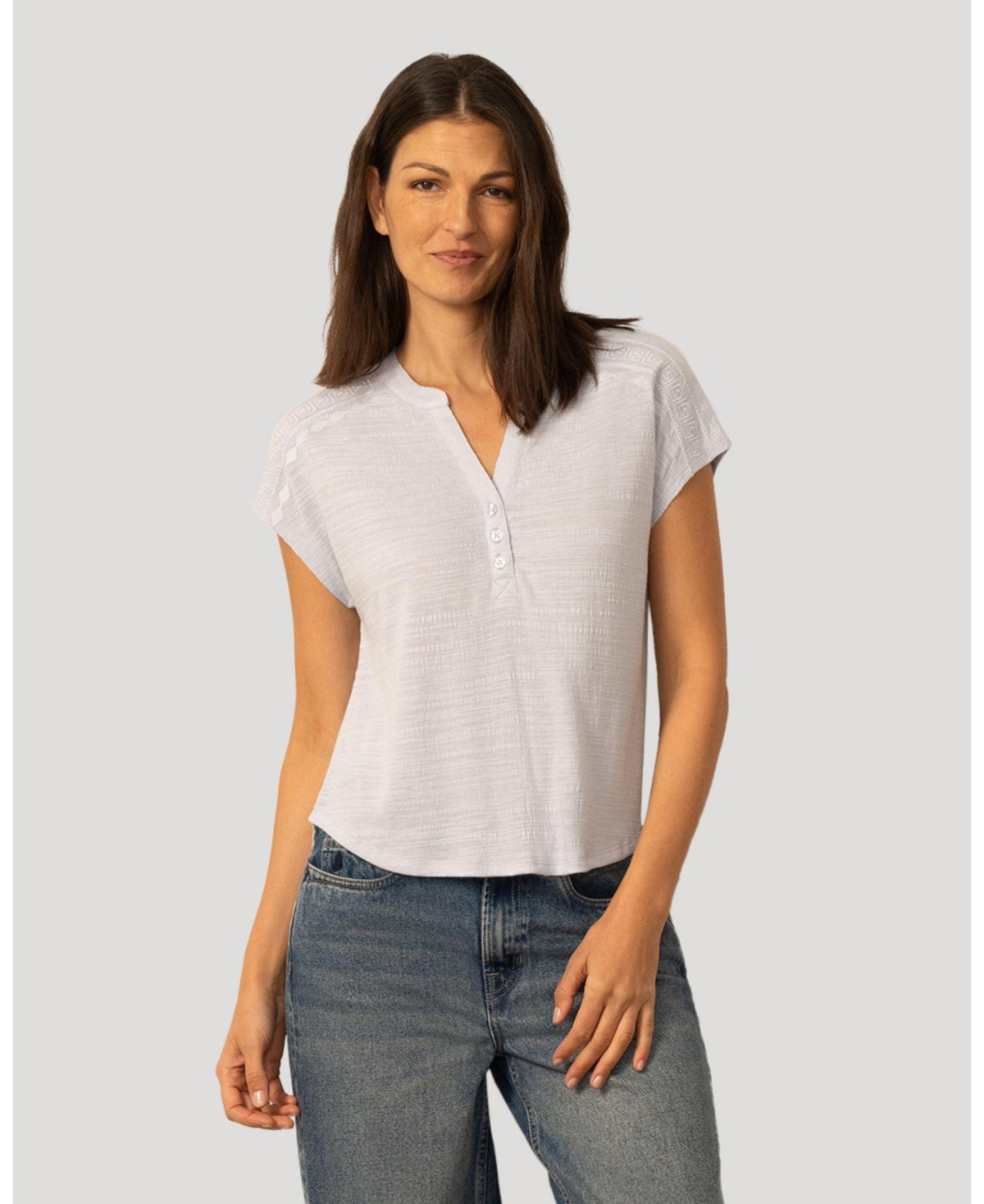 Click here for Cable & Gauge Womens Embroidered Henley Crinkle Te... prices