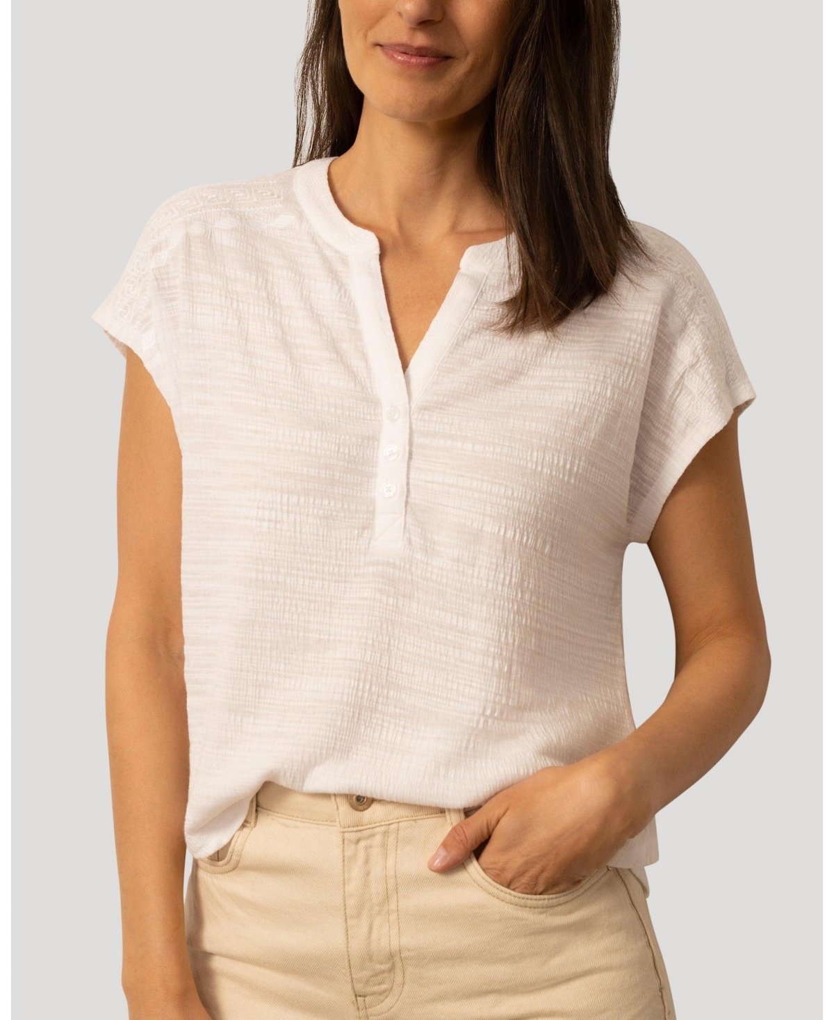 Click here for Cable & Gauge Womens Embroidered Henley Crinkle Te... prices