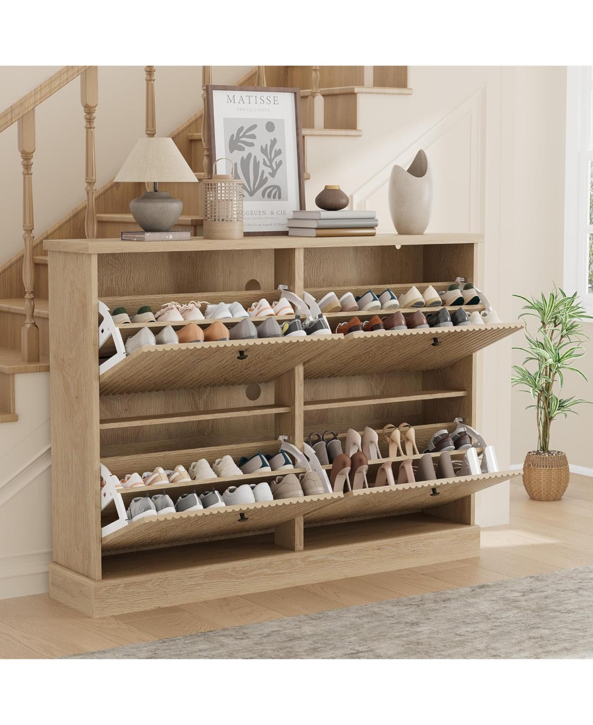 Click here for gaomon Fluted Shoe Cabinet with 4 Flip Drawers and... prices