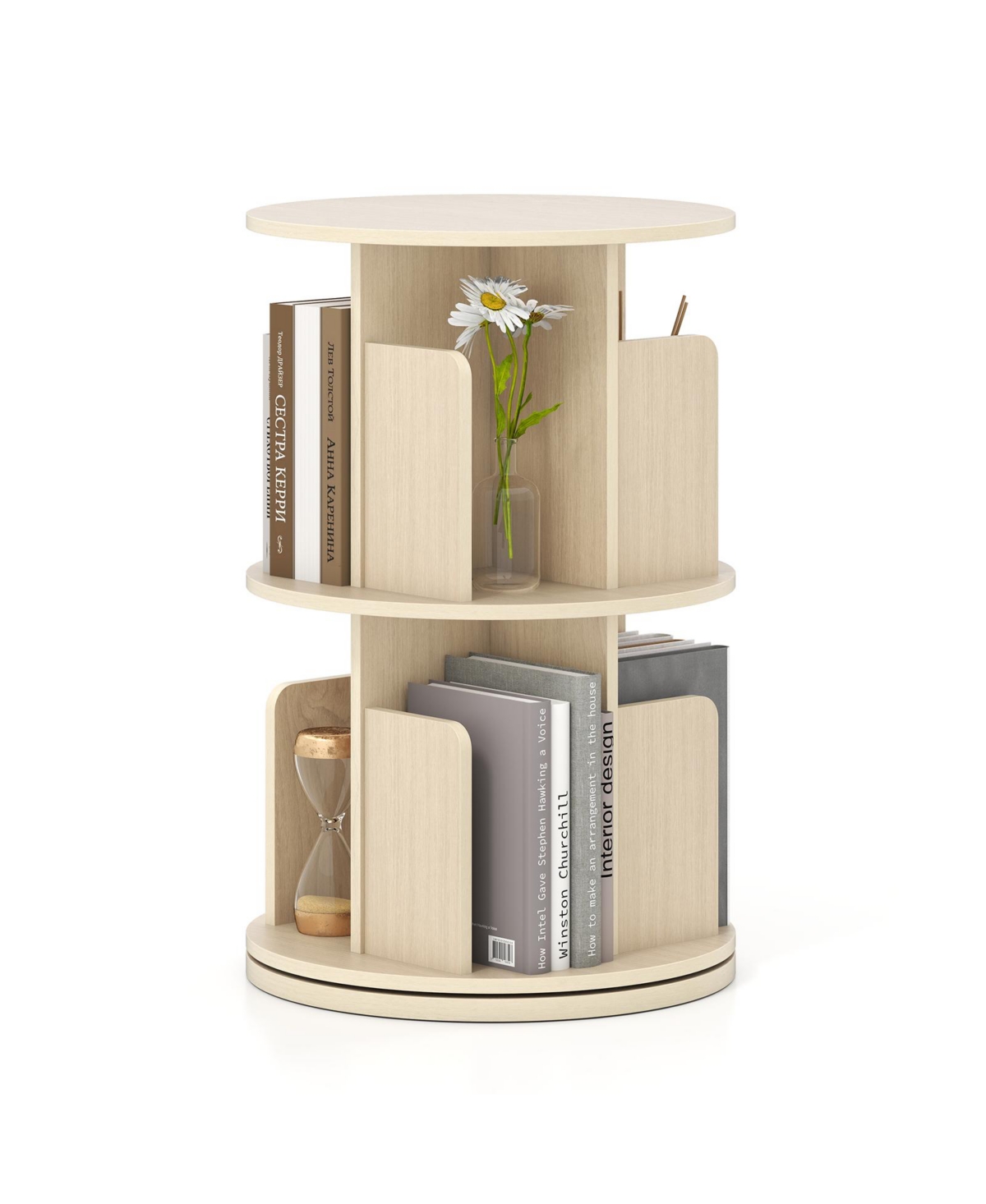Click here for Sugift 2-Tier Rotating Bookshelf with Dividers and... prices