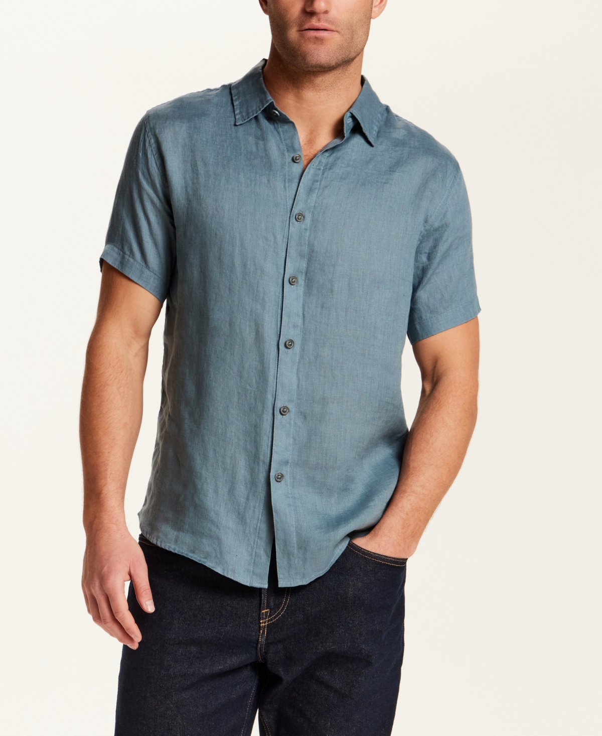 Click here for Vintage & Black Mens Short-Sleeve Linen Shirt - Bl... prices