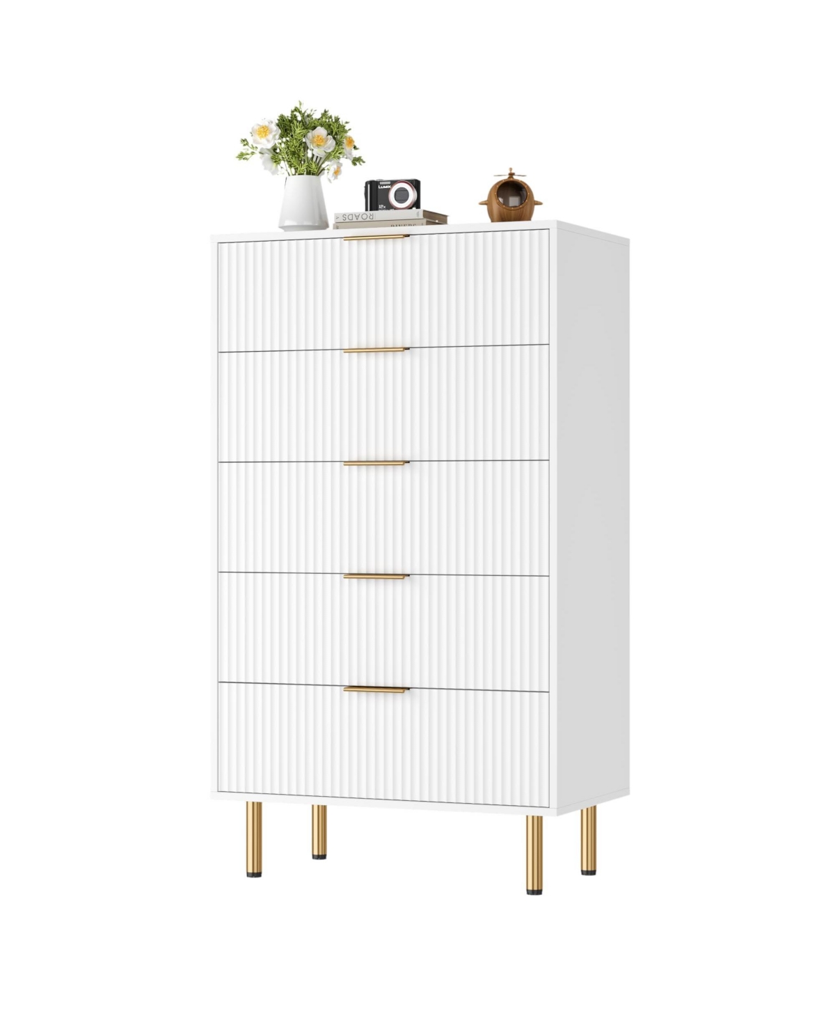 Click here for gaomon 5 Drawer Fluted Dresser Modern Wooden Chest... prices