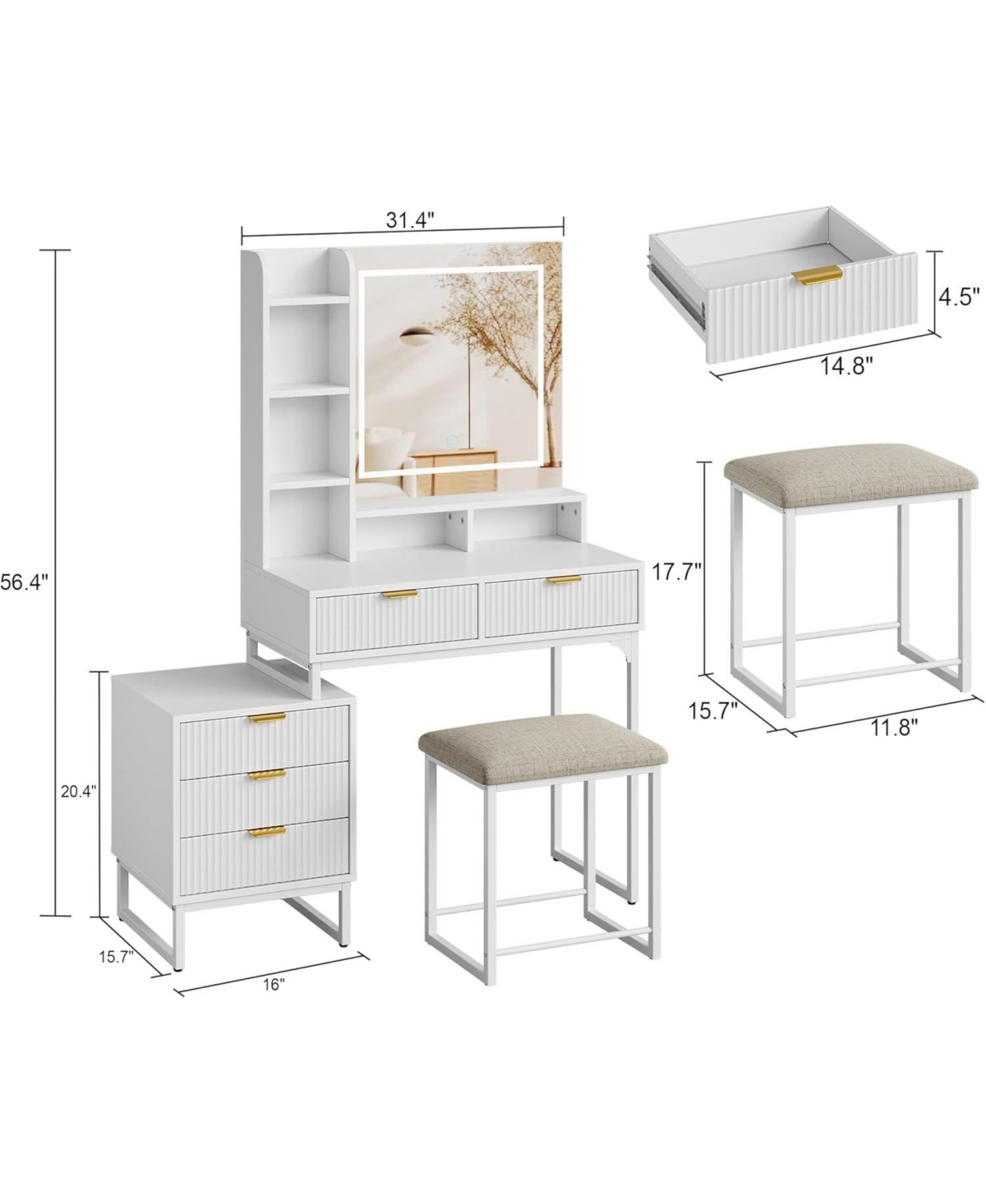 Click here for gaomon Makeup Vanity Set with Led Mirror Drawers M... prices