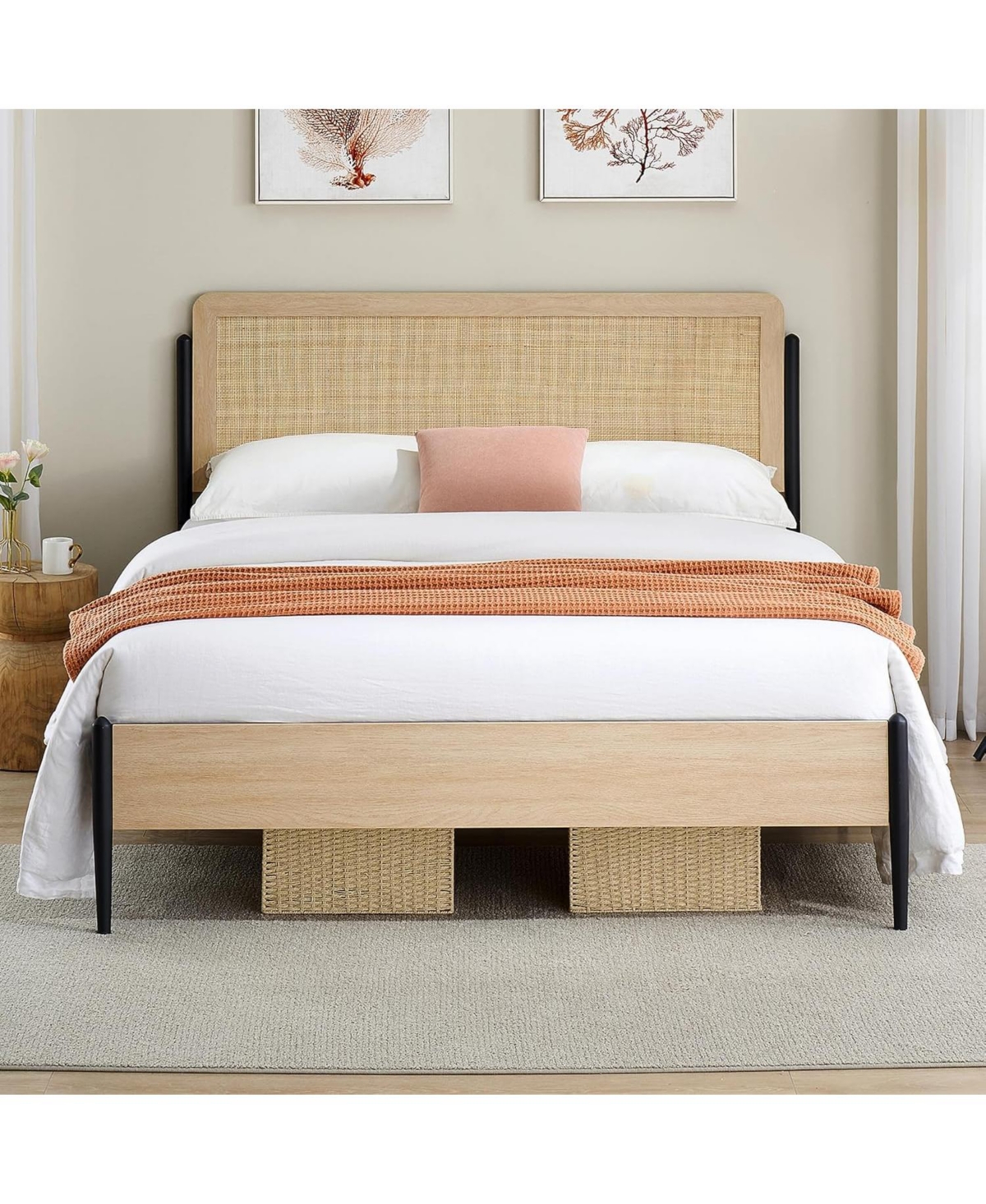 Click here for gaomon Metal Bed Frame with Curved Rattan Headboar... prices