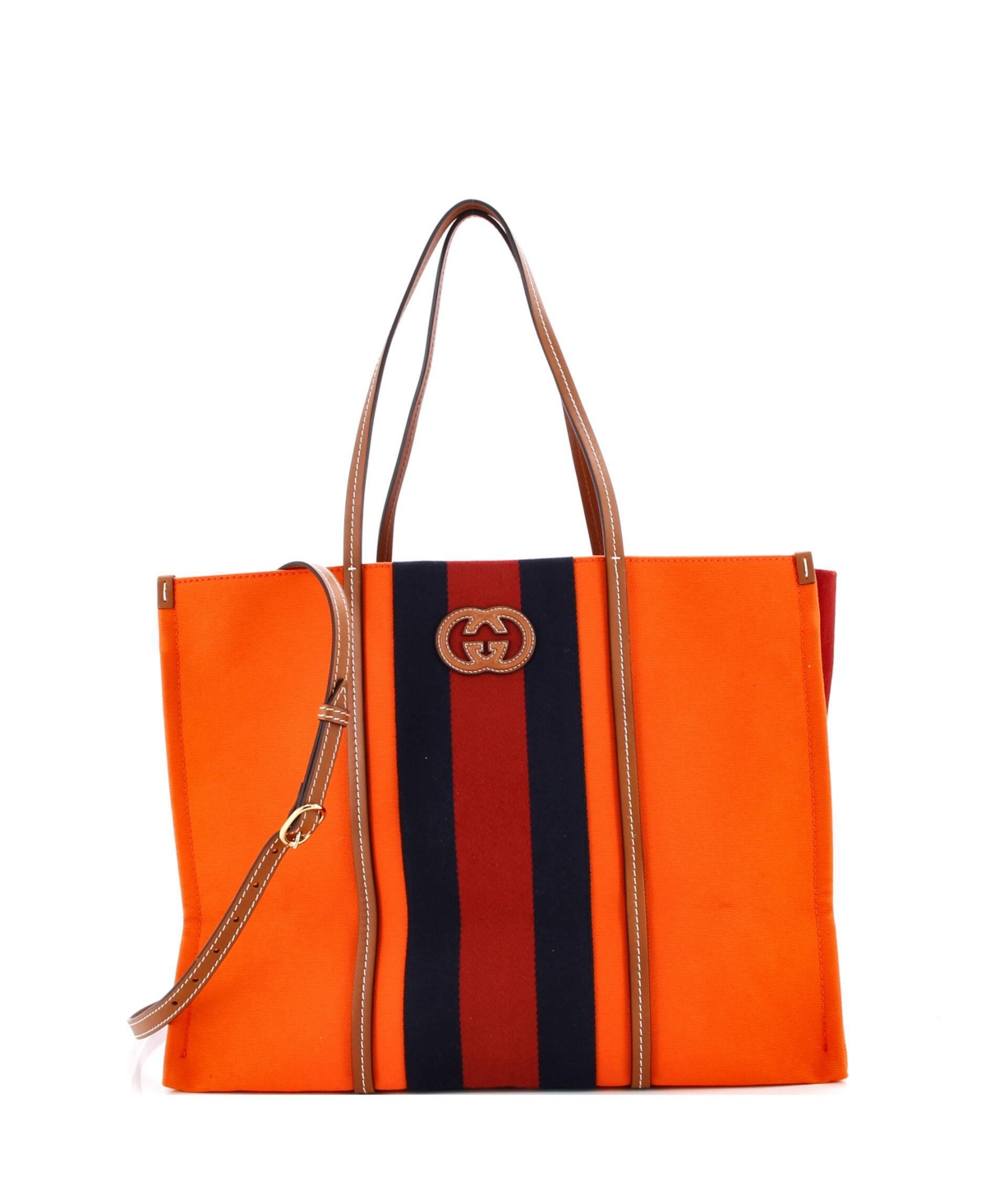 Click here for Pre-Owned Gucci Large Interlocking G Web Tote Canv... prices