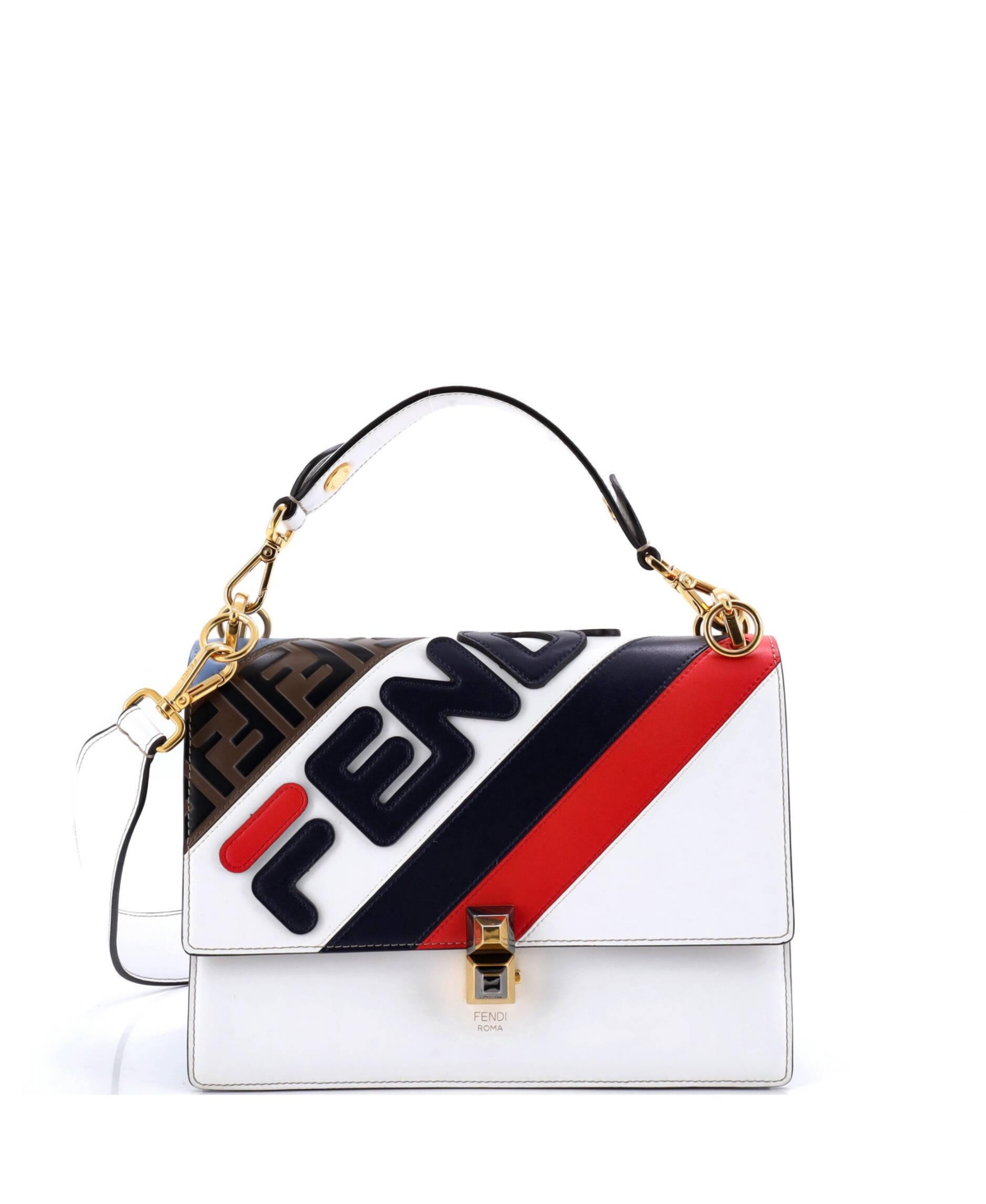 Click here for Pre-Owned Fendi Medium Mania Logo Kan I Bag Inlaid... prices