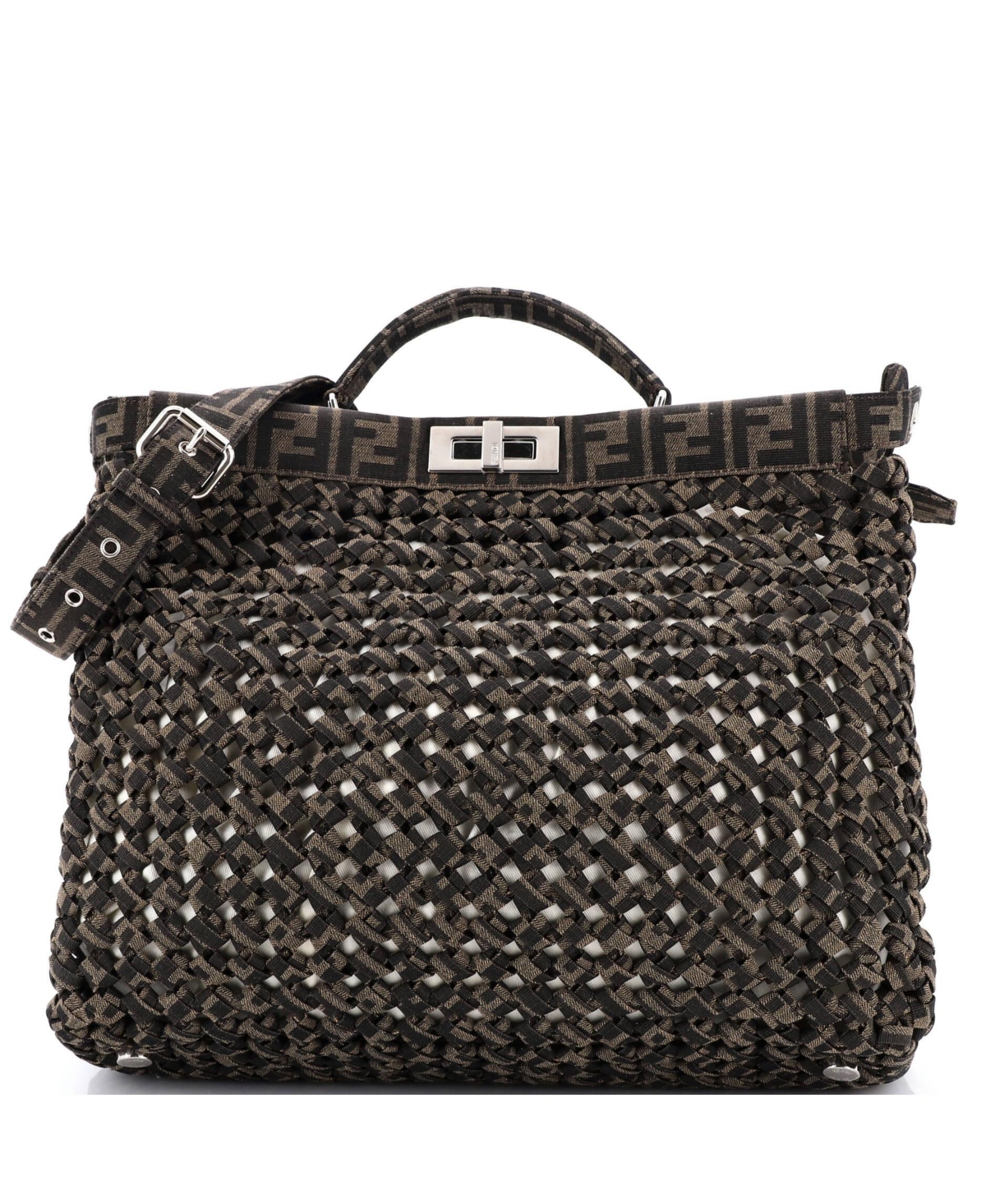Click here for Pre-Owned Fendi Medium Peekaboo Bag Woven Zucca Ca... prices