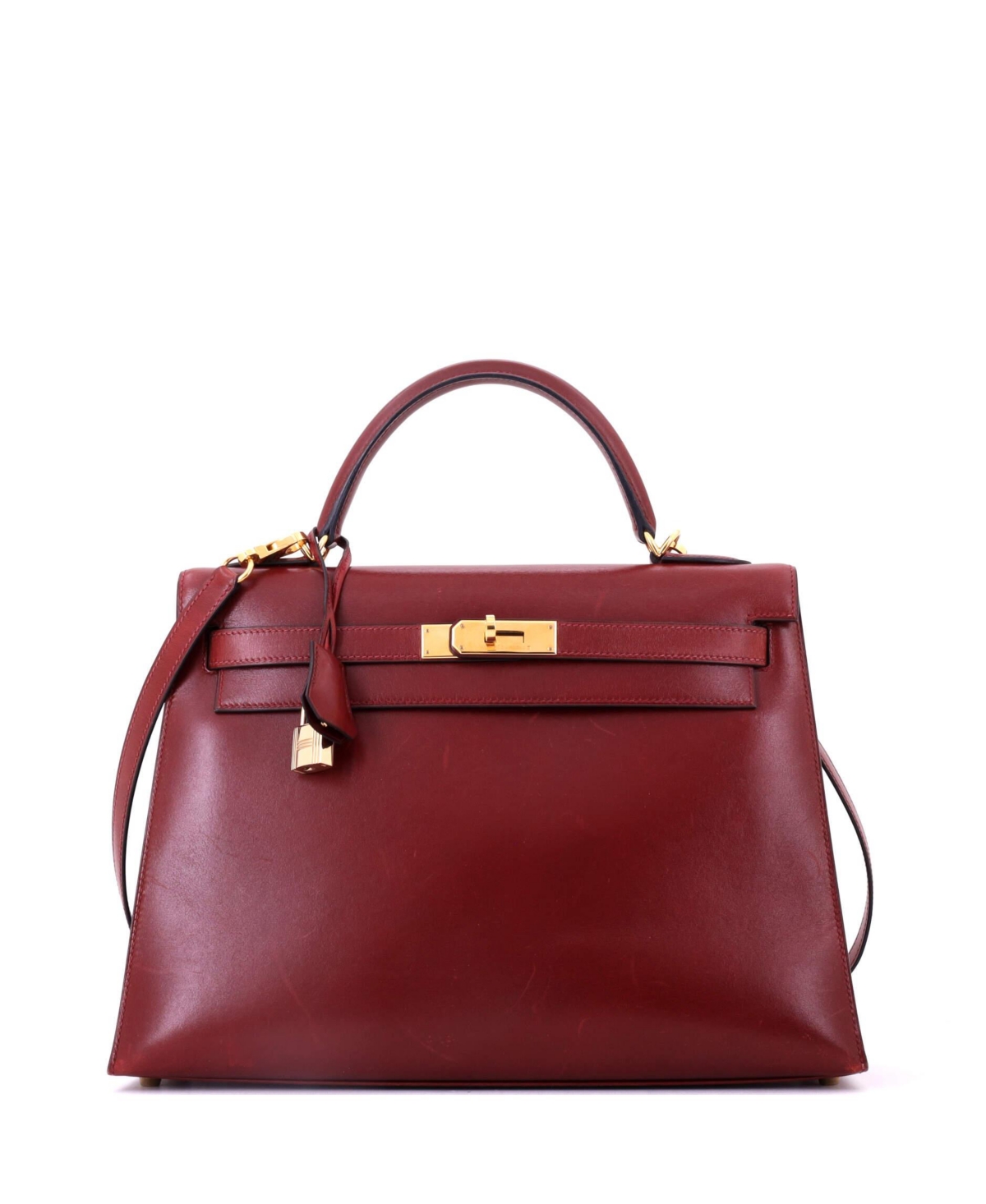 Click here for Pre-Owned HERMES Kelly 32 Handbag Red Box Calf wit... prices