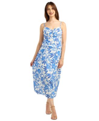 Click here for Bcx Womens Eyelet Print Tie Front V Neck Top Pleat... prices