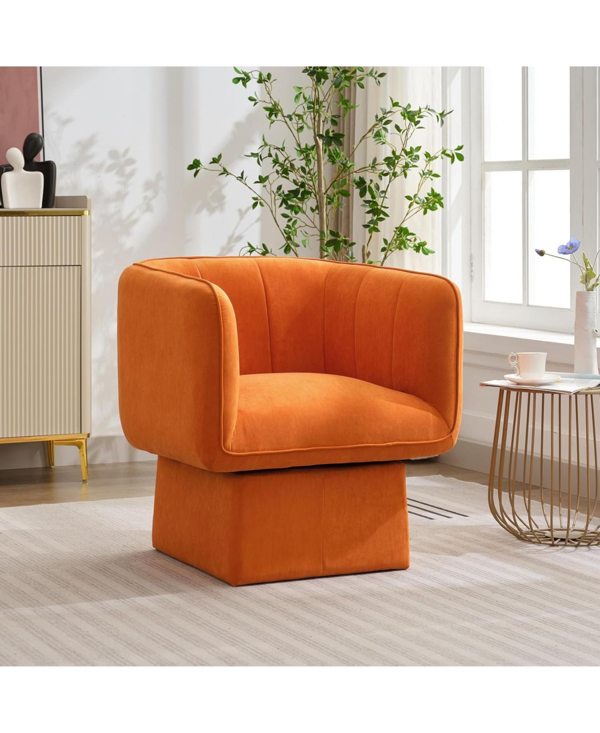 Click here for gaomon Modern Velvet Swivel Barrel Chair  360degre... prices