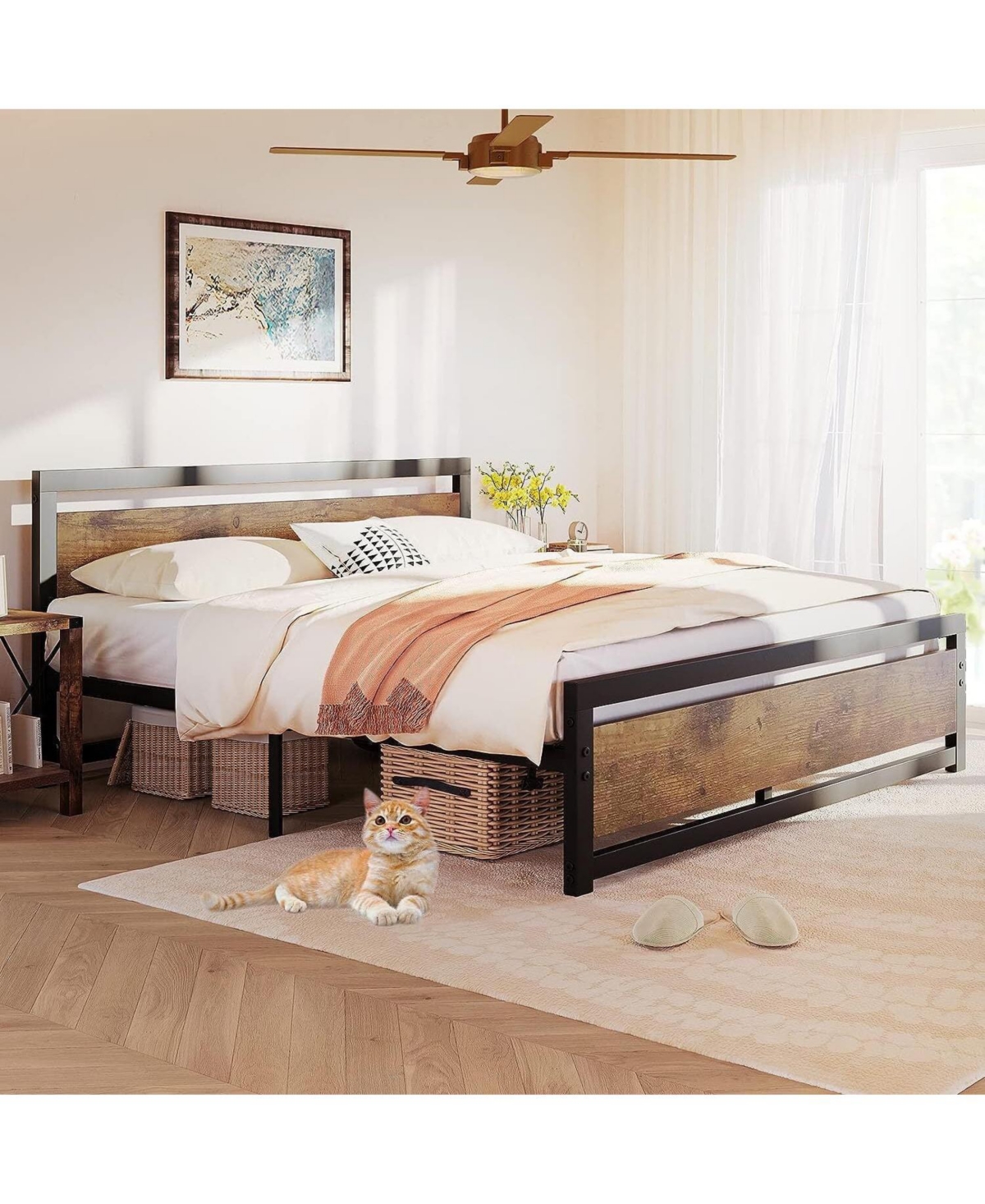 Click here for gaomon Industrial Platform Bed Frame with Wooden H... prices