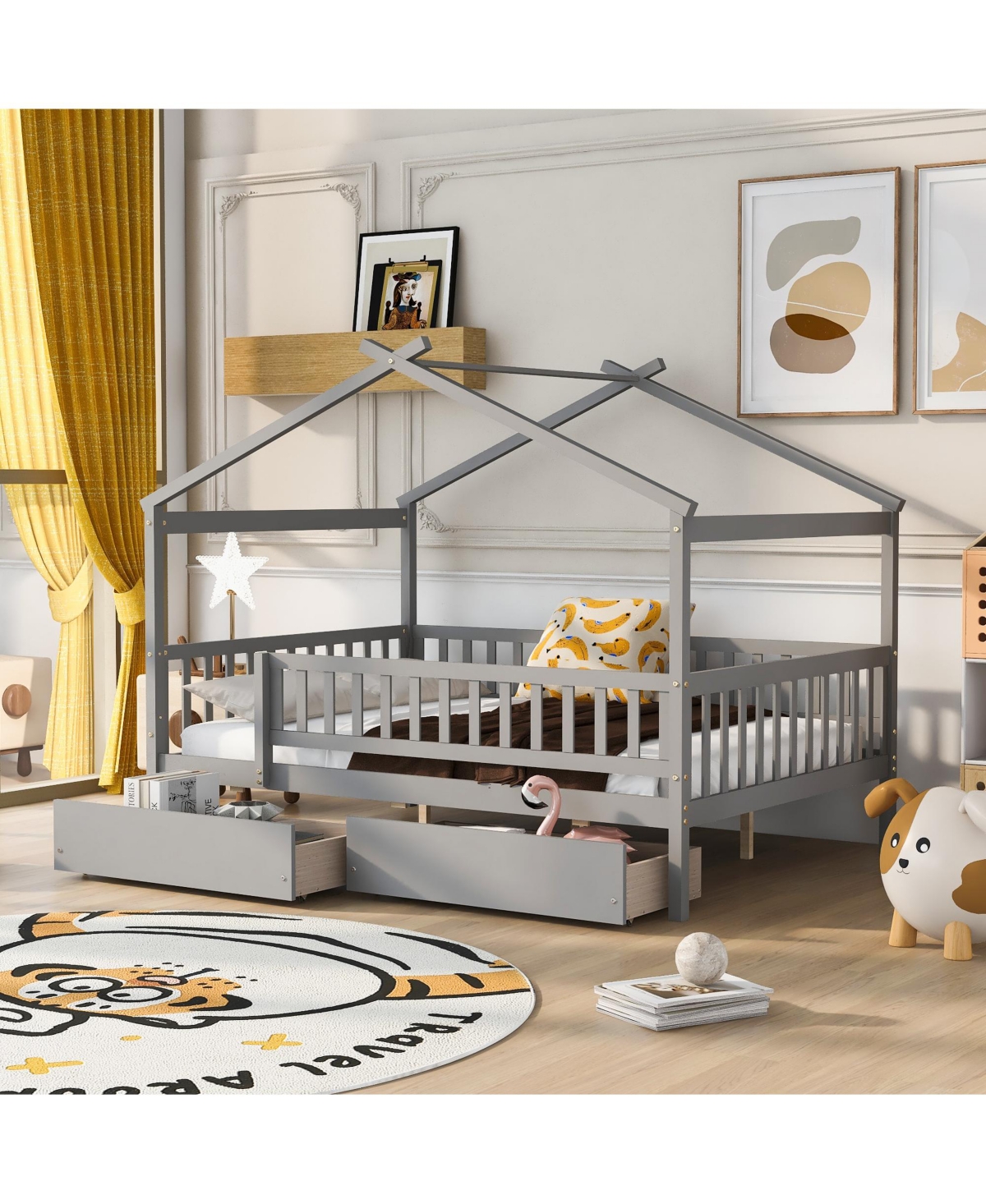 Click here for flynama Wooden House Bed Two Drawers - Natural prices