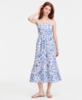 Click here for On 34th Womens Cotton Poplin Back Cutout Tiered Mi... prices