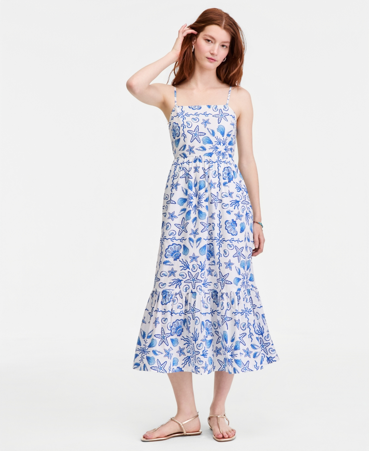 Click here for On 34th Womens Cotton Poplin Back-Cutout Tiered Mi... prices
