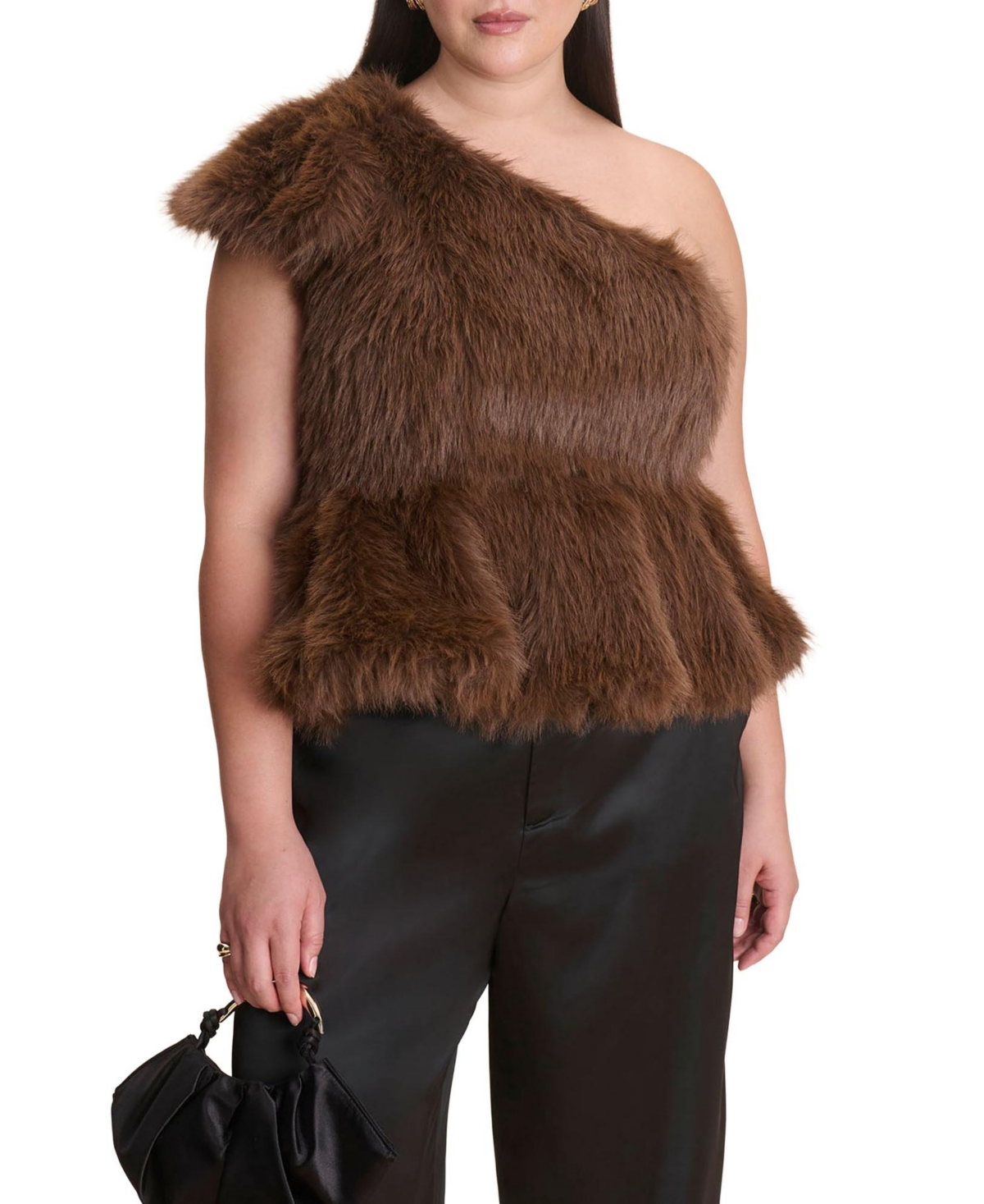 Click here for Eloquii Womens Plus Size Faux Fur Peplum Top - Bro... prices