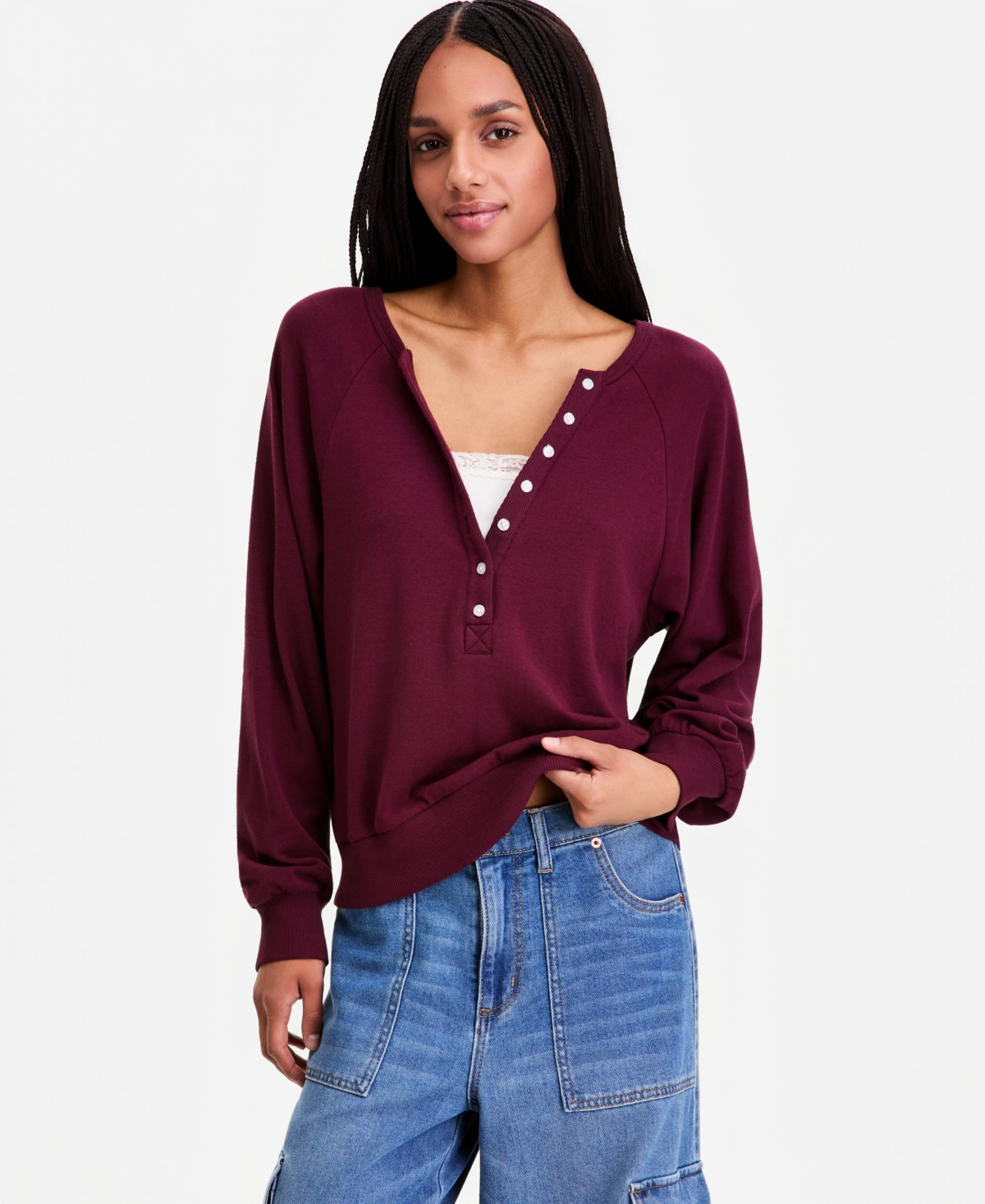 Click here for Hippie Rose Juniors Twofer Long-Sleeve Henley Loun... prices