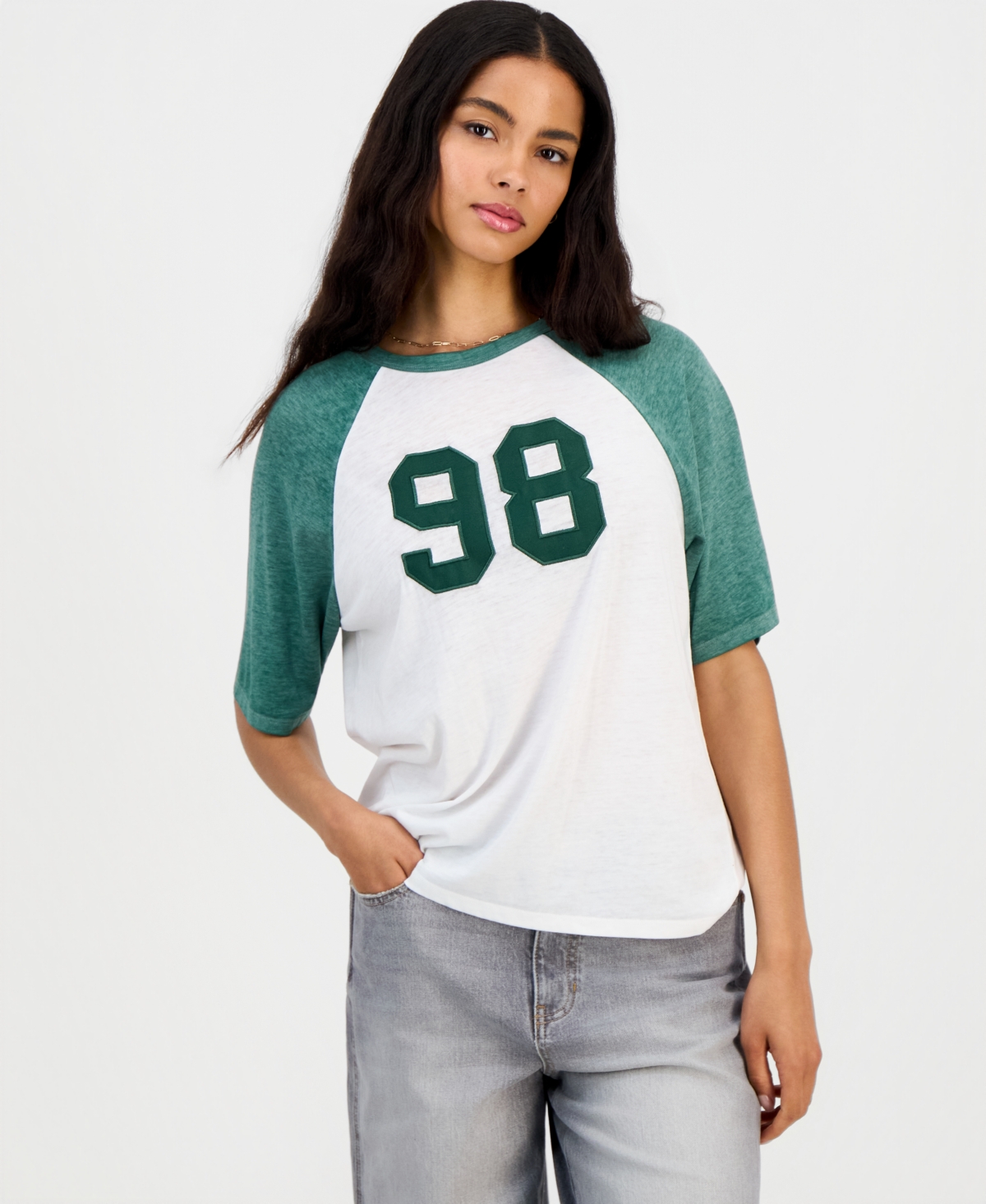Click here for Hippie Rose Juniors Raglan Sleeve Top - White/Gree... prices