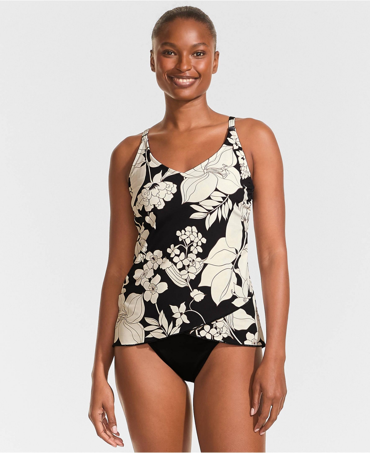 Click here for Lands End Womens Tulip Hem Tankini Top - Black/egr... prices