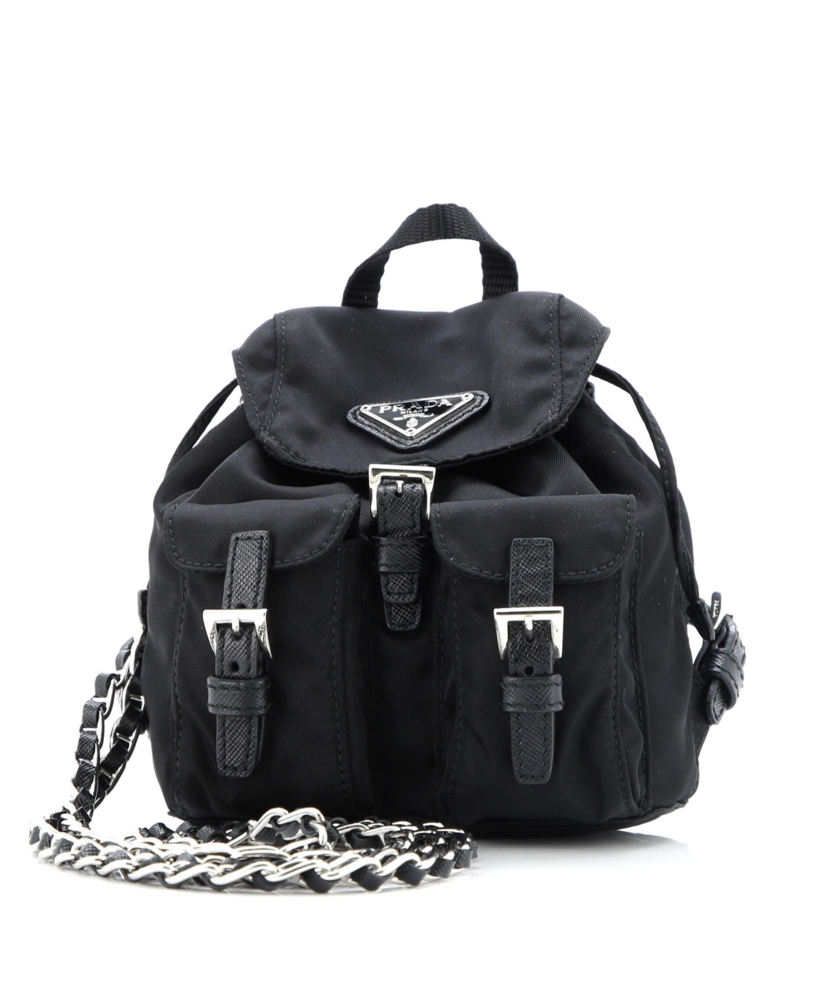 Click here for Pre-Owned Prada Mini Double Pocket Backpack Chain... prices