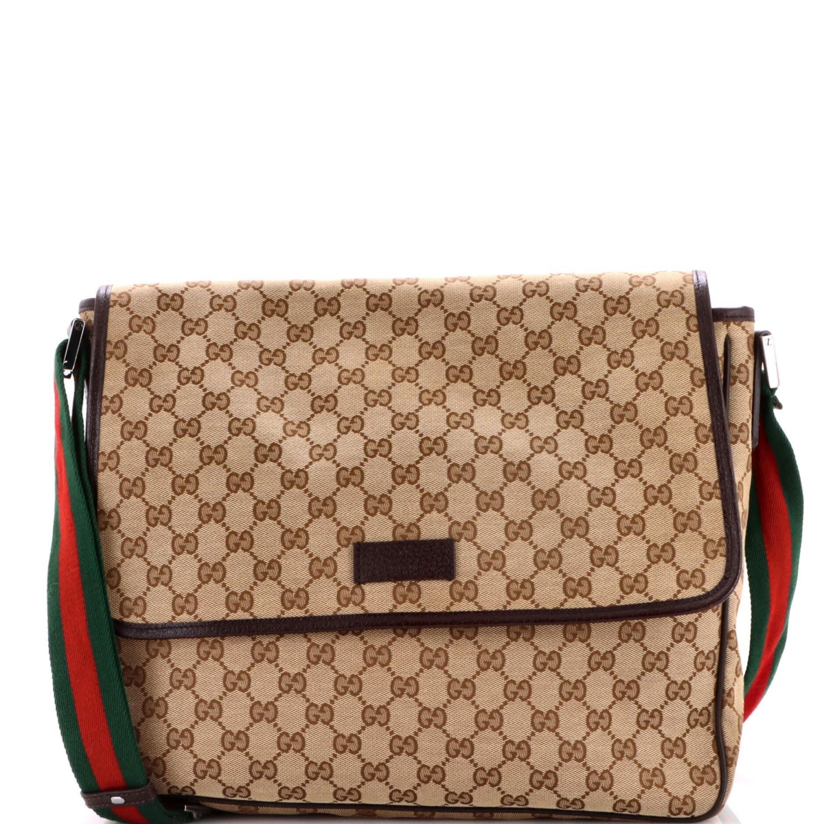 Click here for Pre-Owned Gucci Medium Web Strap Flap Messenger Gg... prices