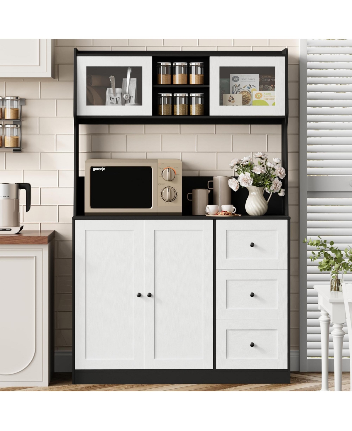 Click here for gaomon Kitchen Pantry Cabinet with Microwave - Bla... prices